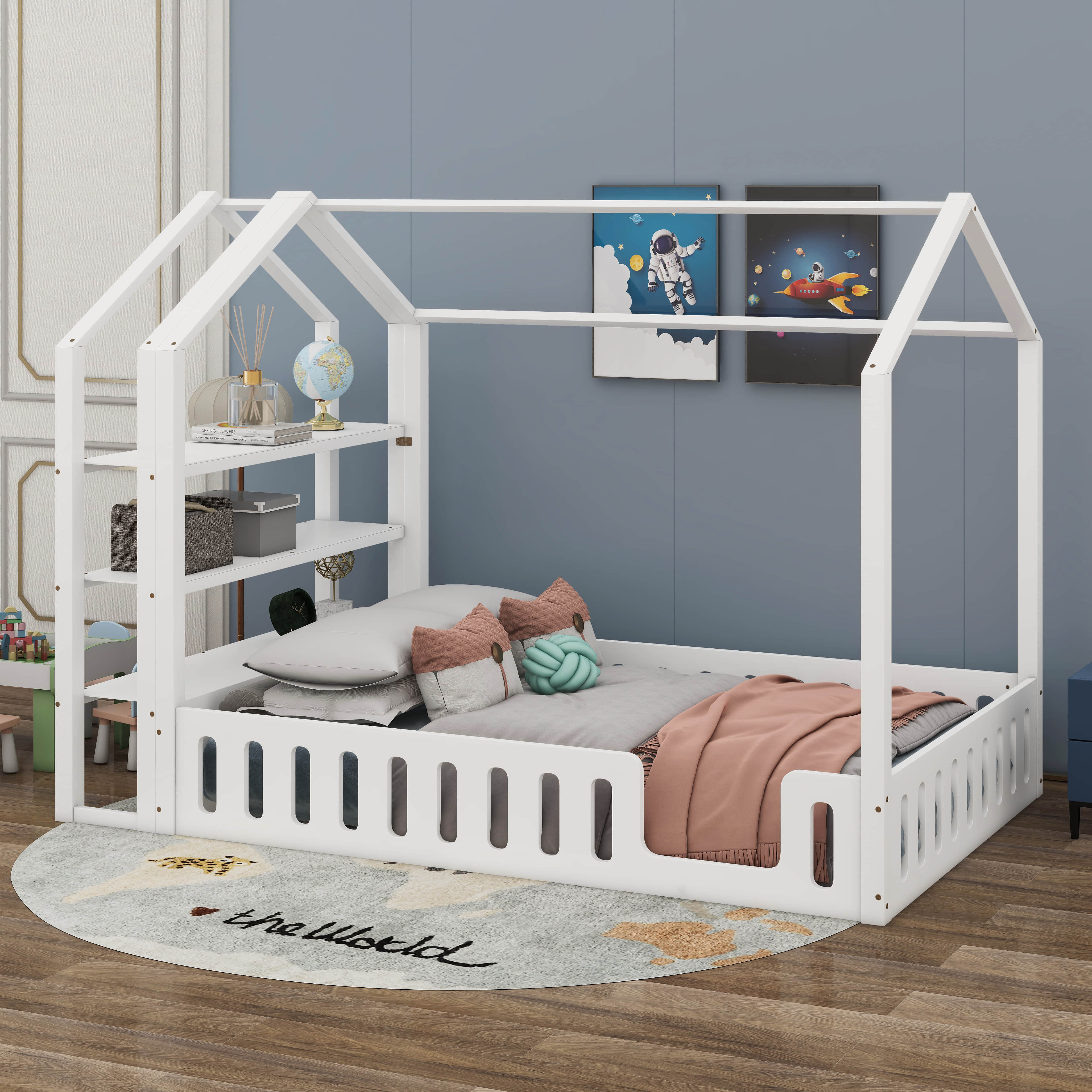 Latitude Run® Twin Size Wood House Bed With Fence And Detachable ...