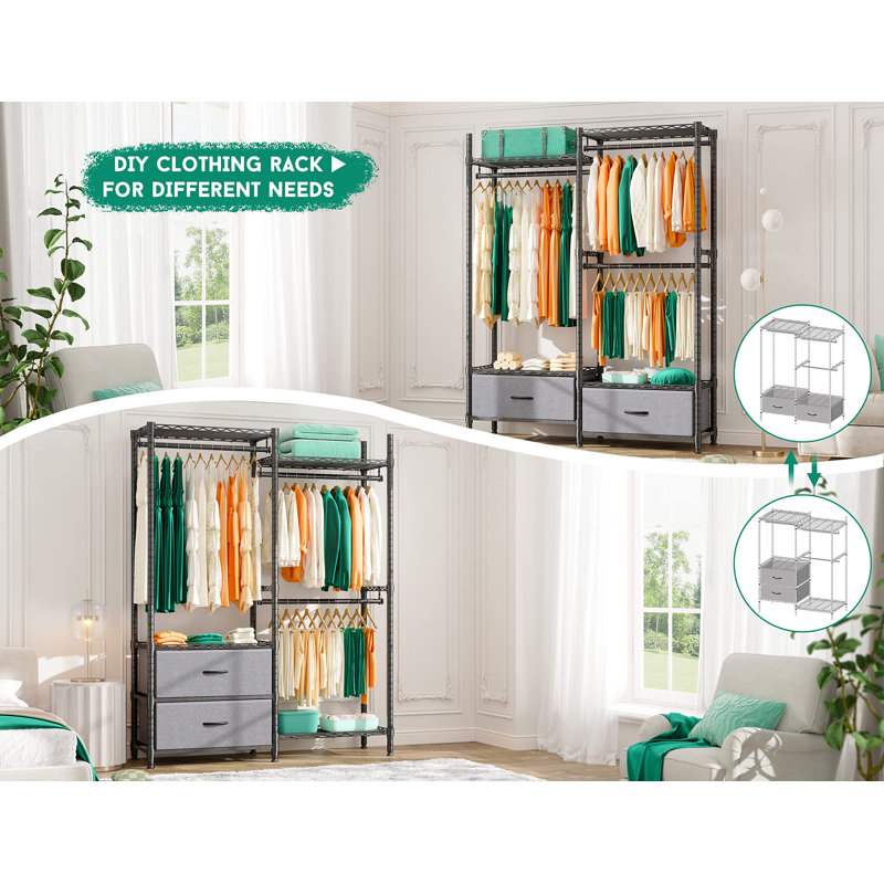 Rebrilliant Madelis 71" Closet Racks, Clothes Hanging Rack Heavy Duty ...