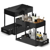 StorageBud 2 Tier Non-Slip Grip Under Sink Organizer with Utility Hooks ...