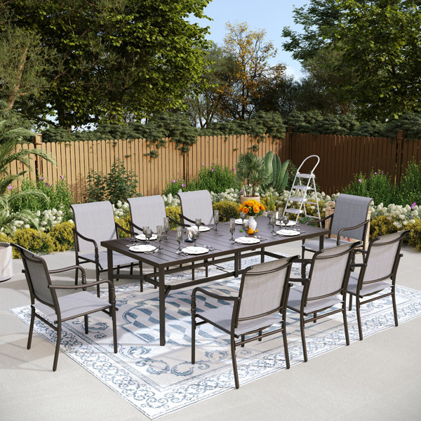 Lark Manor Asfand 9pcs Outdoor Patio Dining Set With Sling Chairs ...