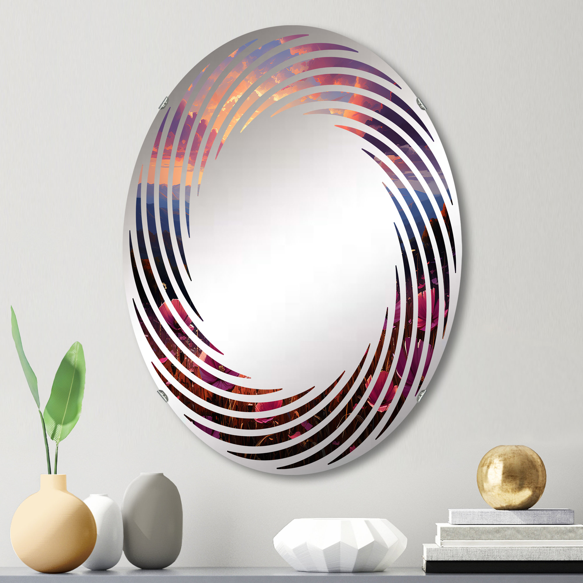 East Urban Home Pink Crimson Flower S Embrace II - Spiral Wall Mirror ...