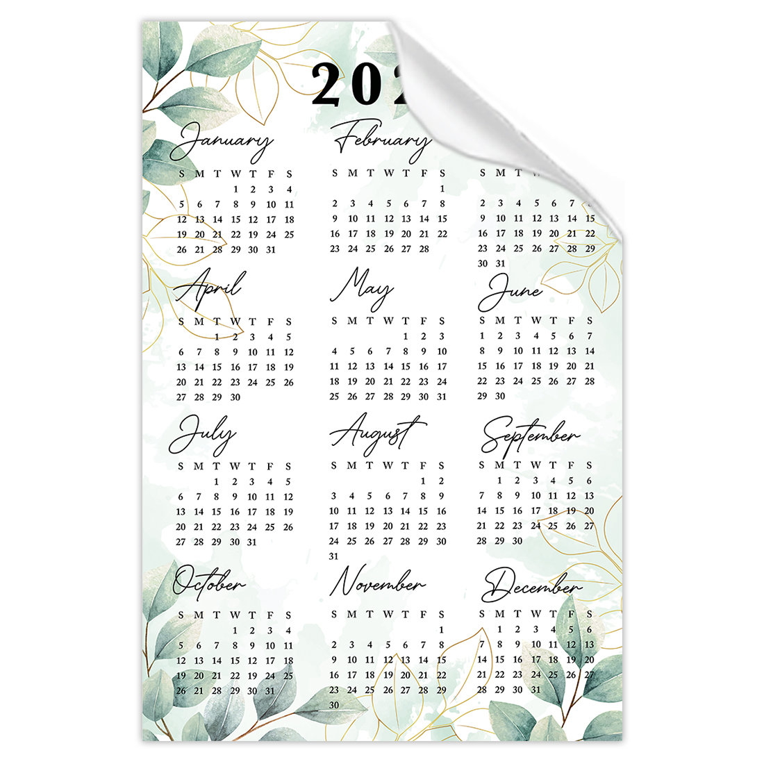 Trinx Peel And Stick 2025 Greenery Calendar For Refrigerator, 12"X18 ...