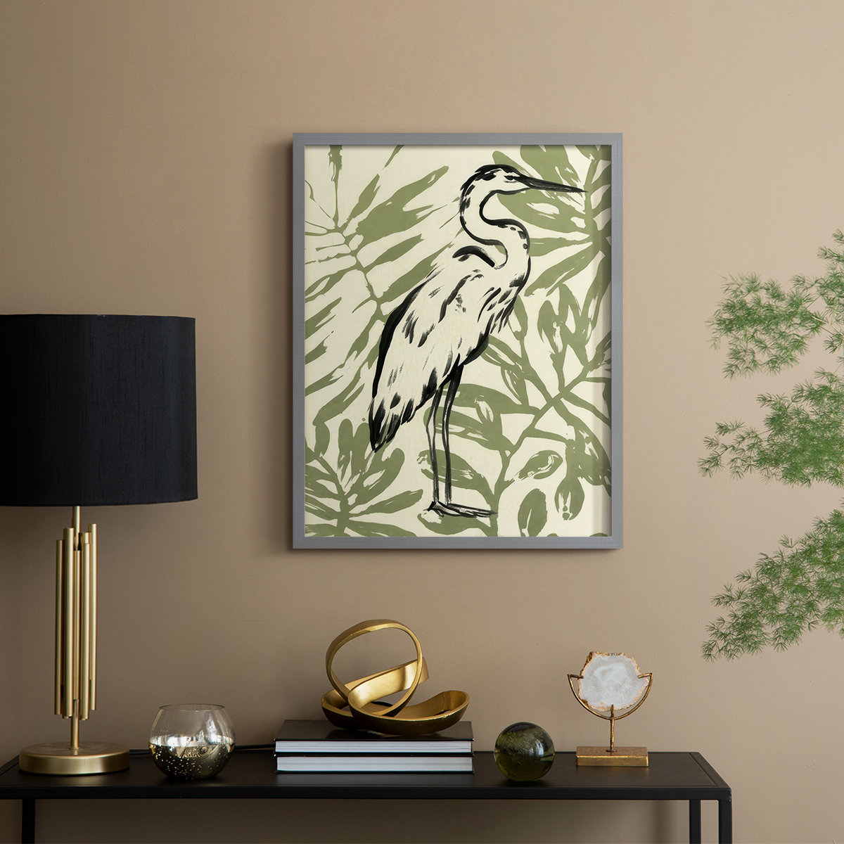 Lark Manor™ Retro Parlor Heron I Framed Print - Solid Wood | Wayfair