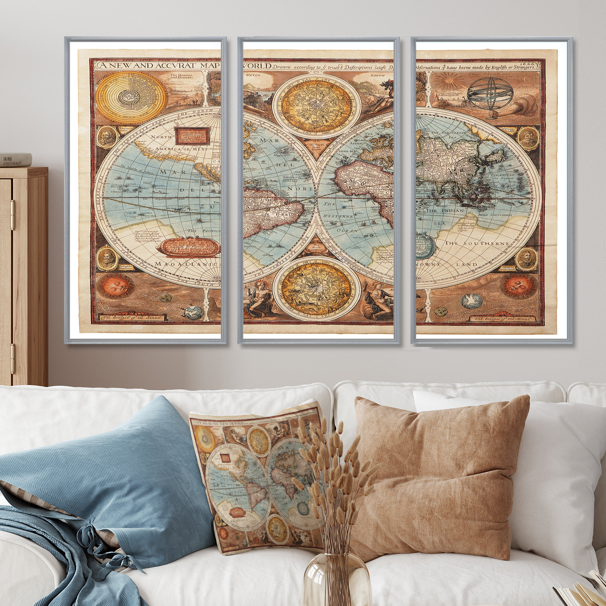 Fleur De Lis Living Ancient Map of The World VIII - 3 Piece Floater ...