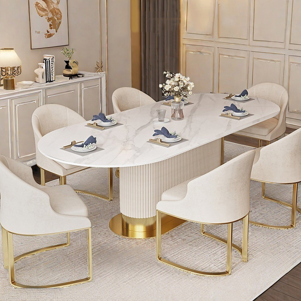 HEshihome Luxury Modern Oval Faux Marble Dining Table Sets | Wayfair