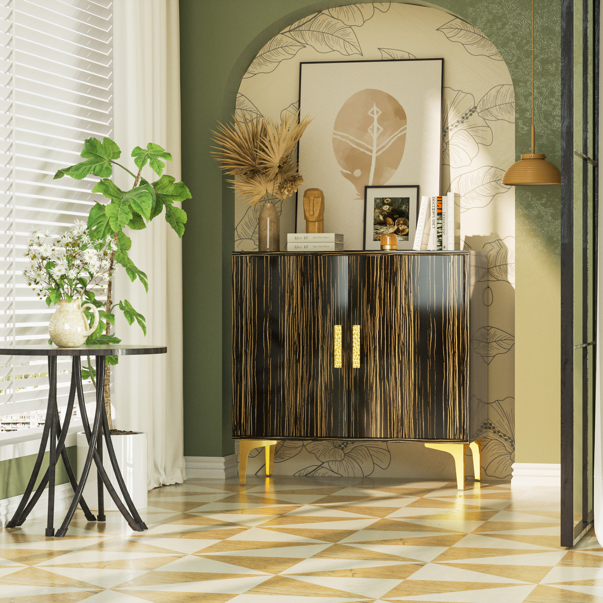 Mercer41 Unique Ellise Buffet Cabinet with 2 Doors and Adjustable ...