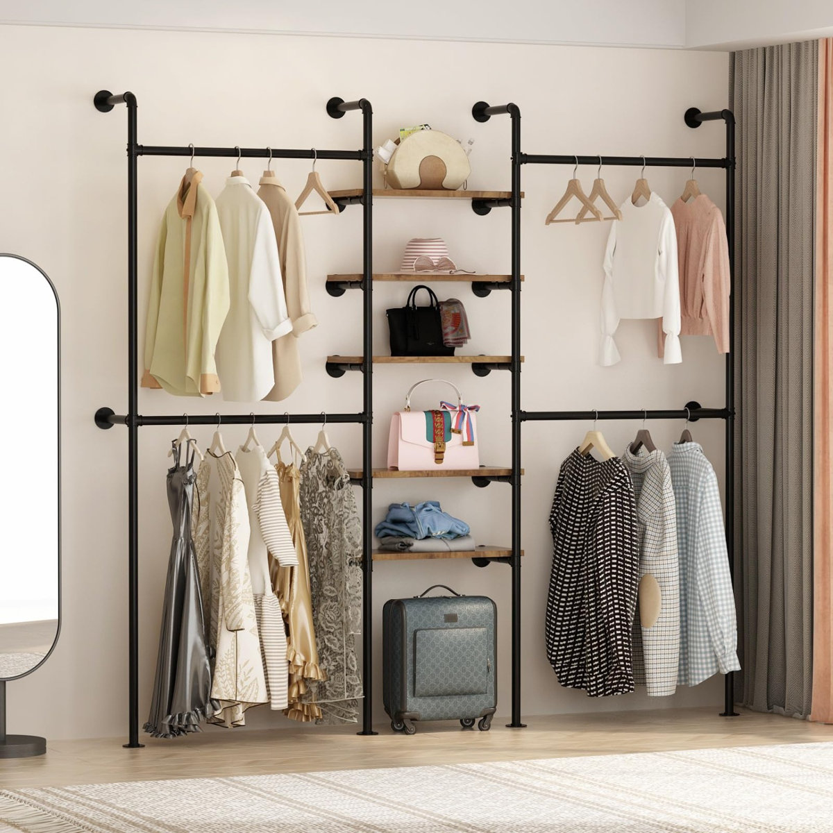 Williston Forge Industrial Pipe Clothing Racks With 5 Shelves, Wall ...