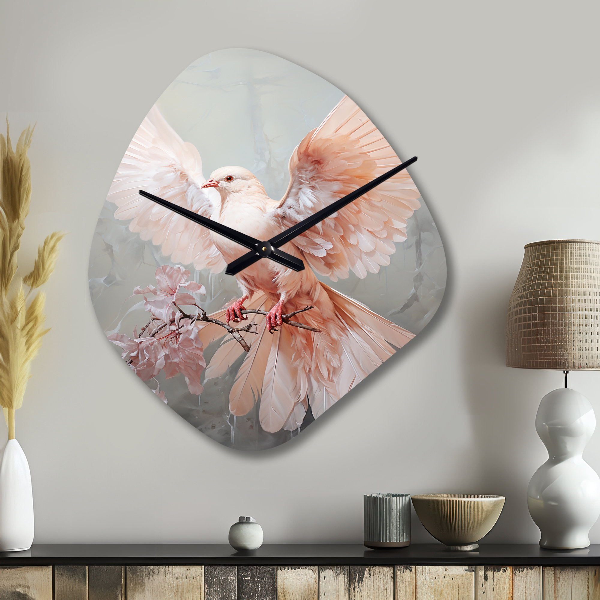 Design Art Pink Dove Winged Messenger - Dove Asymmetrical Metal Wall ...