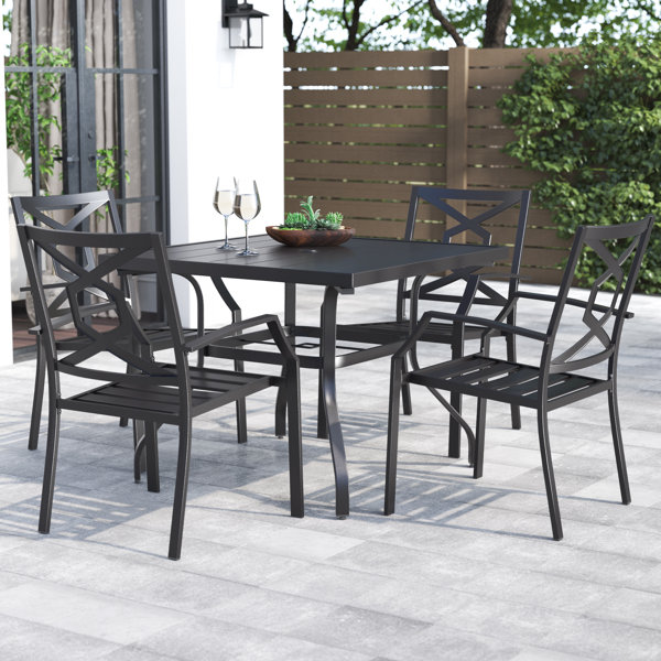 Greyleigh™ Modbury Outdoor 5-Piece Dining Set, 4 Iron Chairs, 37 Inch ...