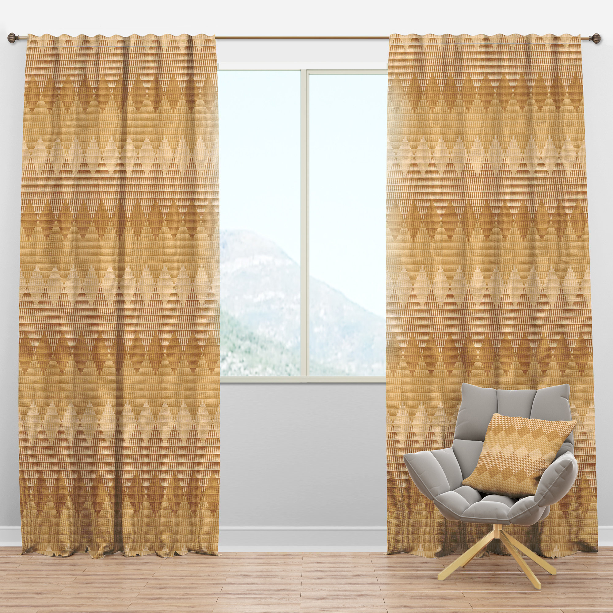 Design Art Beige Retro Triangular Wave - Abstract Curtain - Velvet Room ...