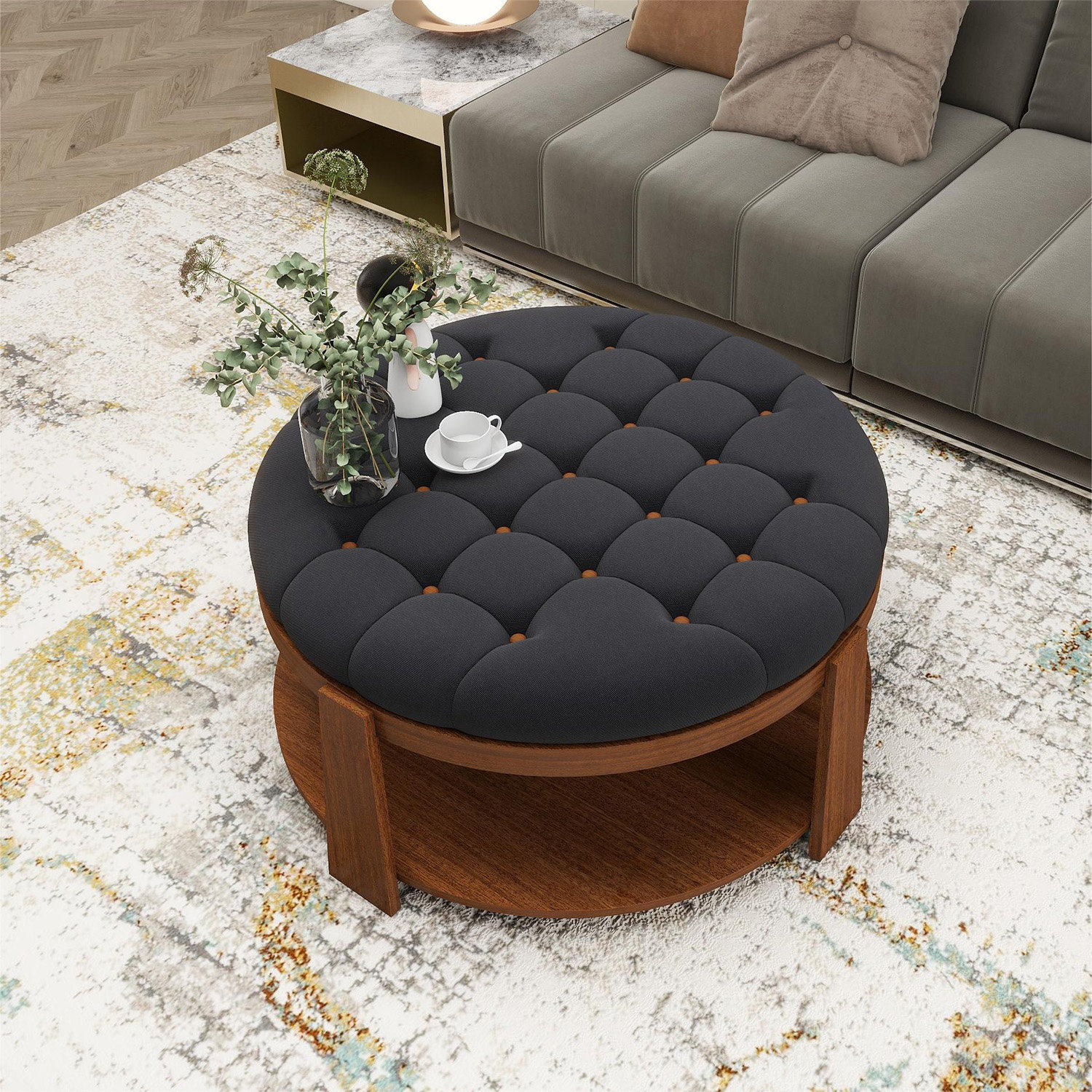 Lark Manor™ Modern Waterproof Linen Living Room Large Round 2 Tier ...