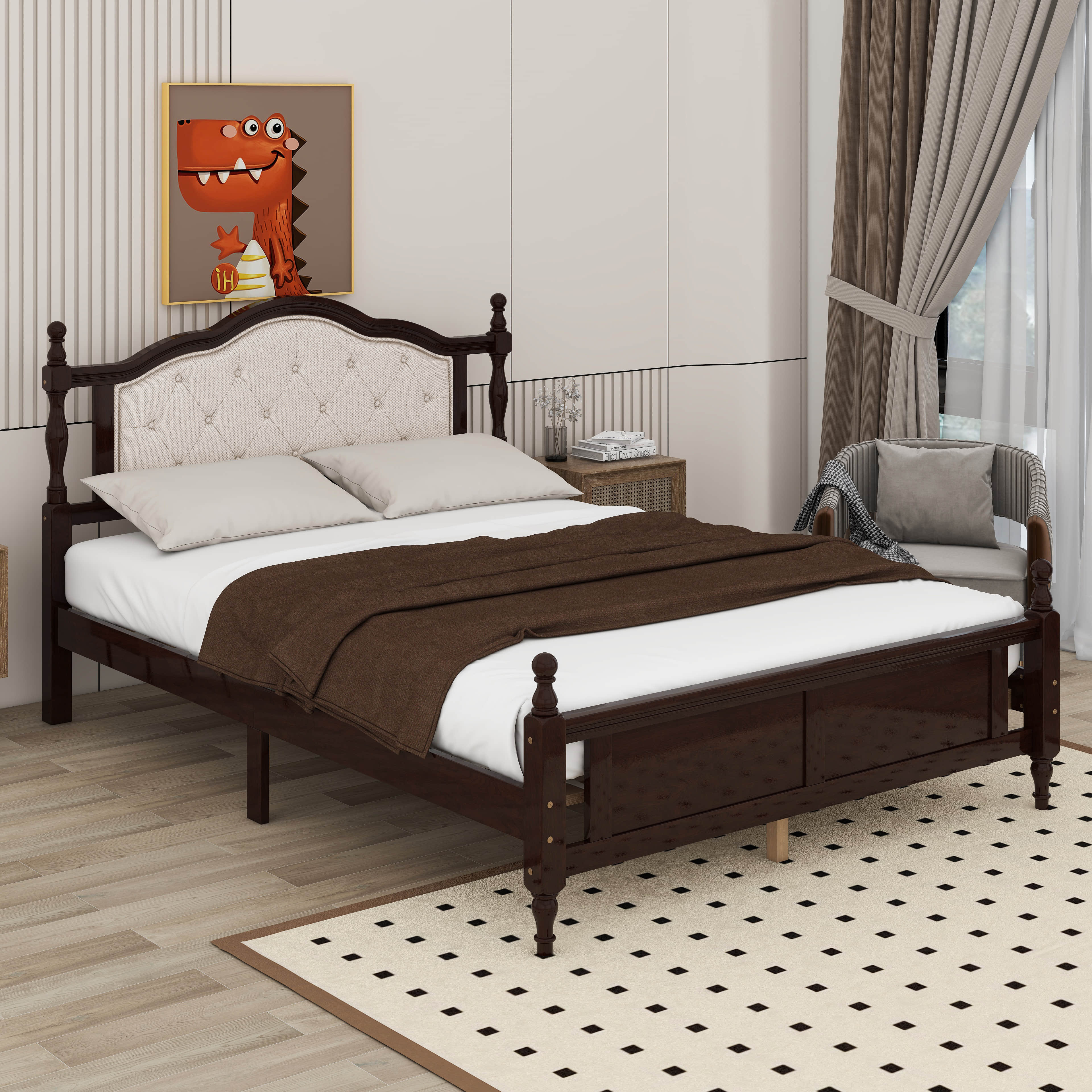 Darby Home Co Queen Size Bed With Upholstered Headboard And Panel ...