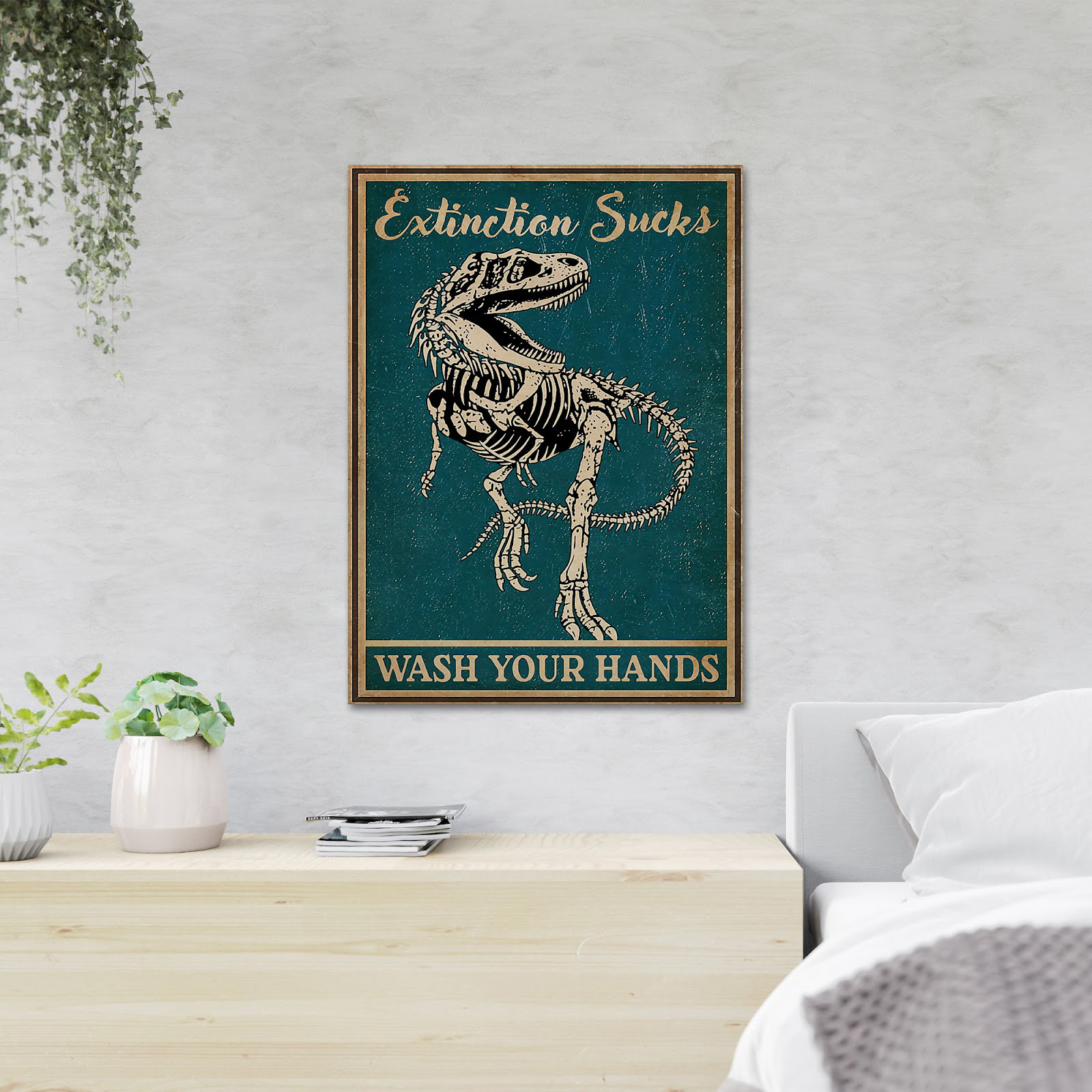 Trinx Dinosaur Skeleton On Blue Background - Wash Your Hands - 1 Piece ...