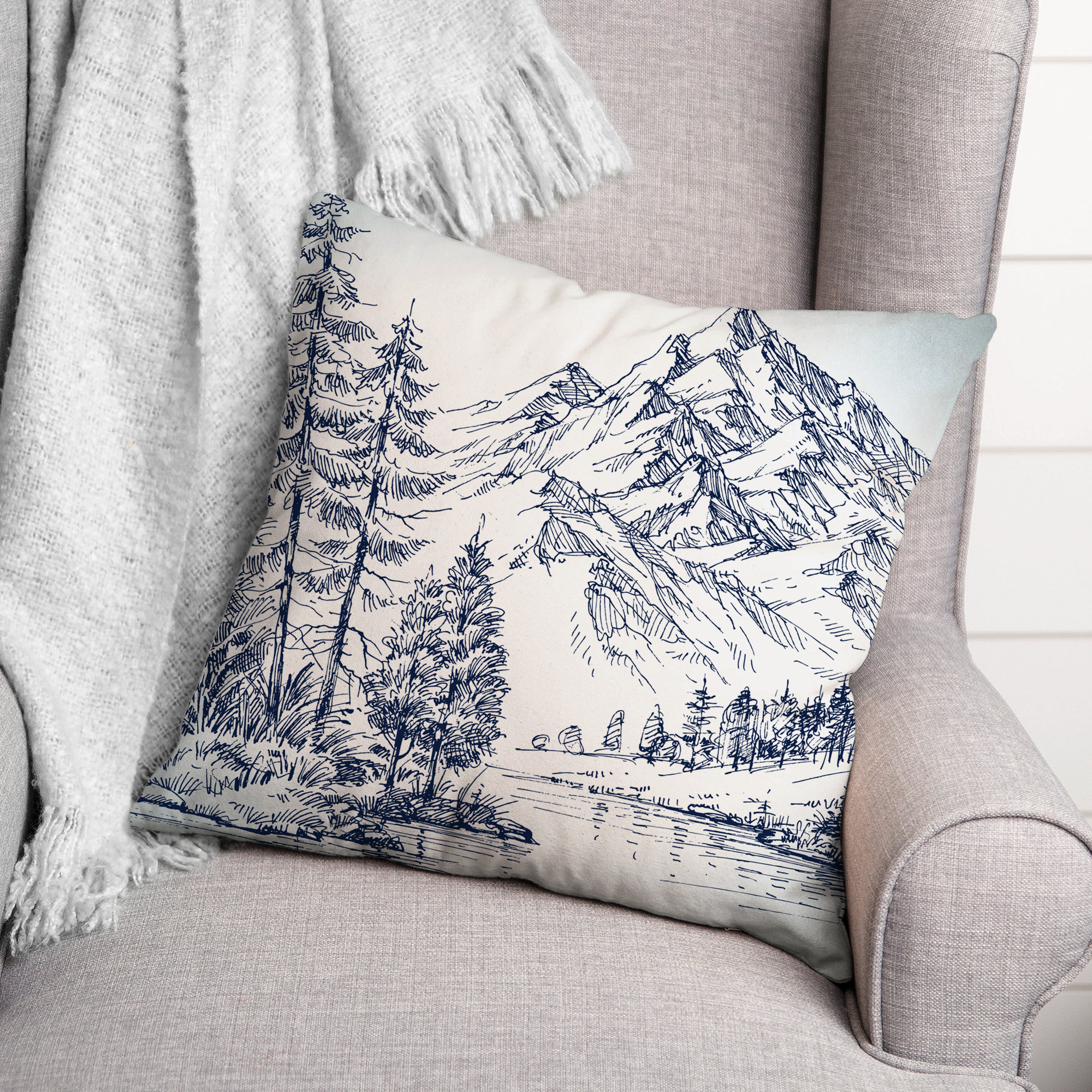 Designs Direct Creative Group Voni Mountain Forest Drawing Square ...