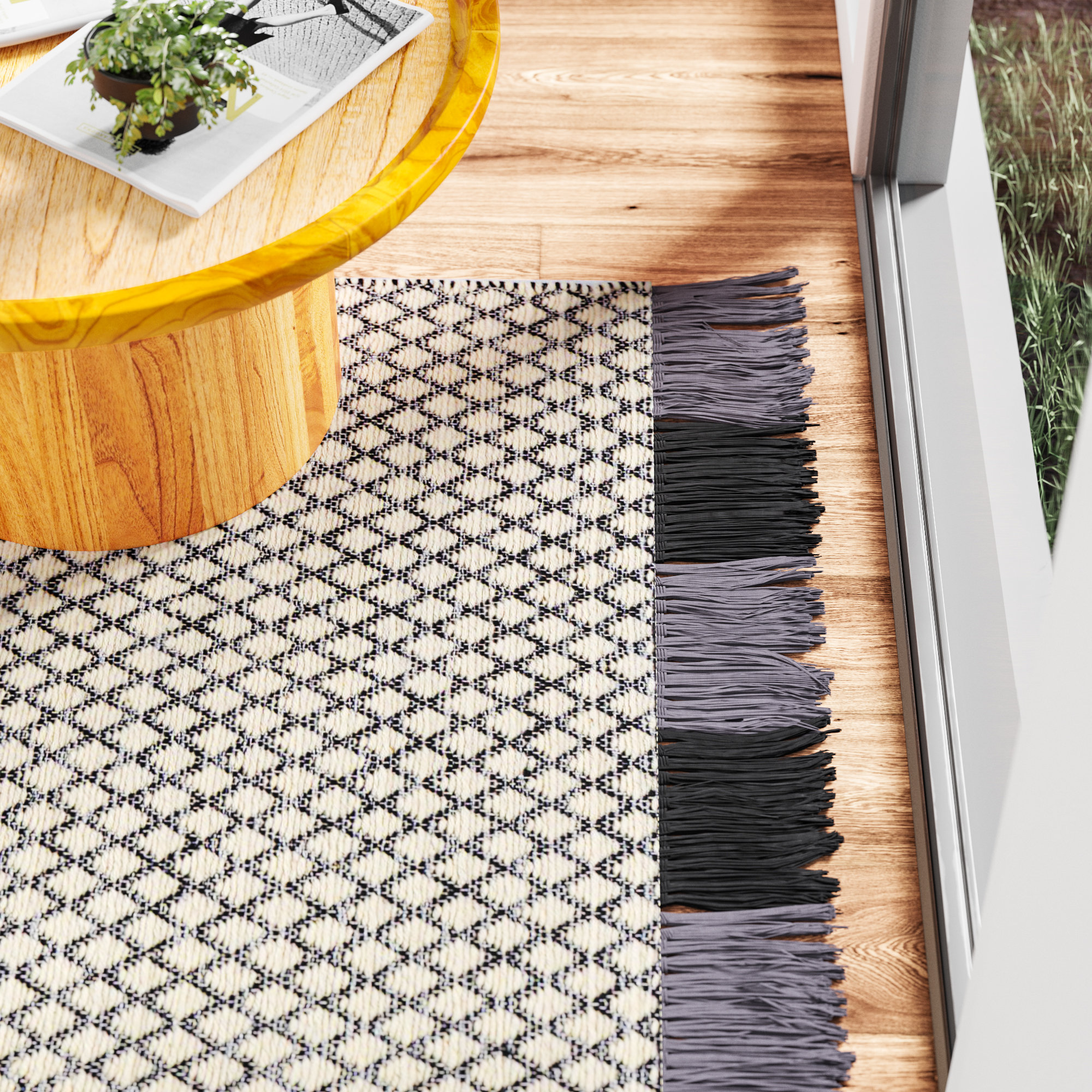 Gracie Oaks Ericksen Geometric Handwoven Wool Charcoal Area Rug | Wayfair