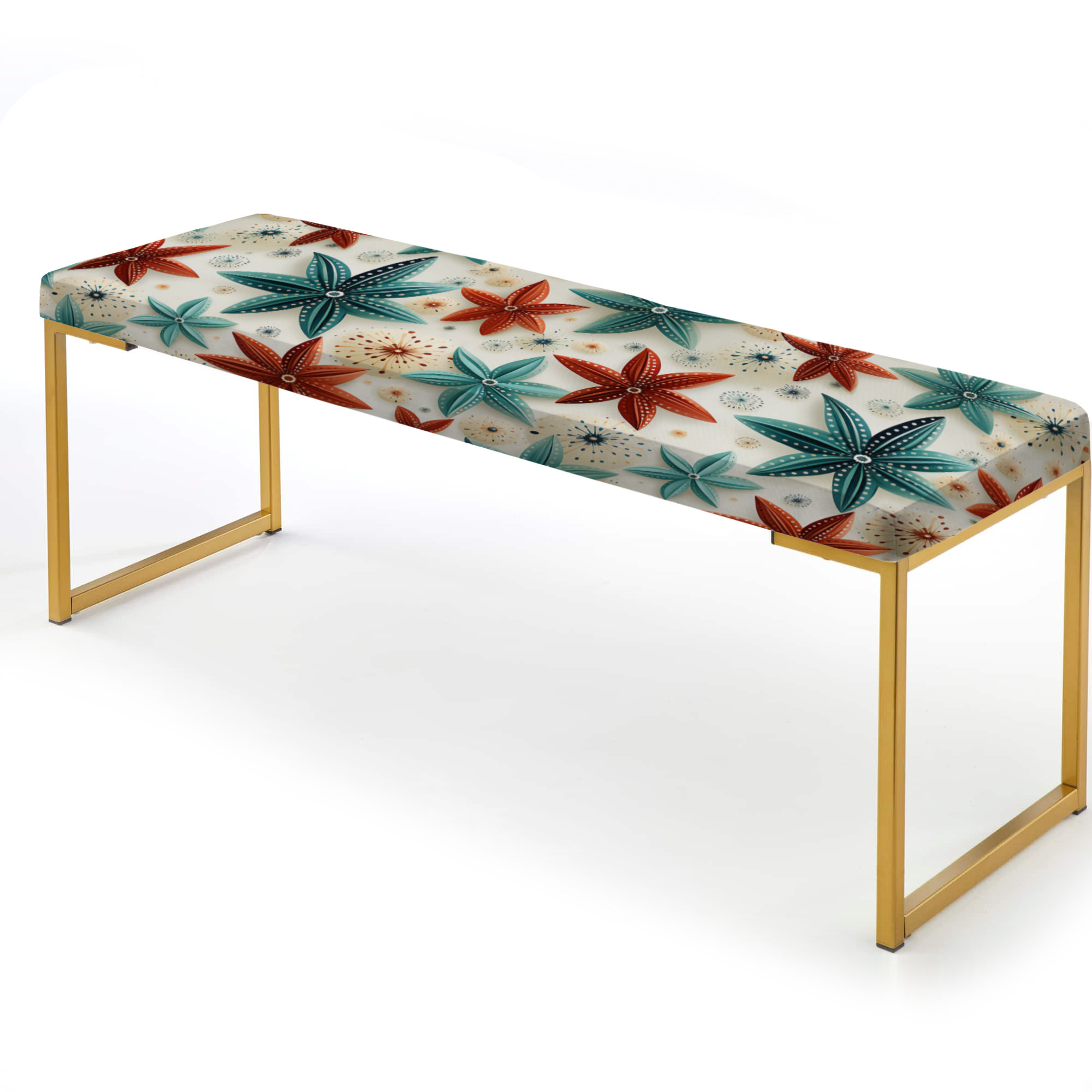 Design Art Coastal Starfish Symmetry - Coastal Upholstered Gold Bench | Wayfair