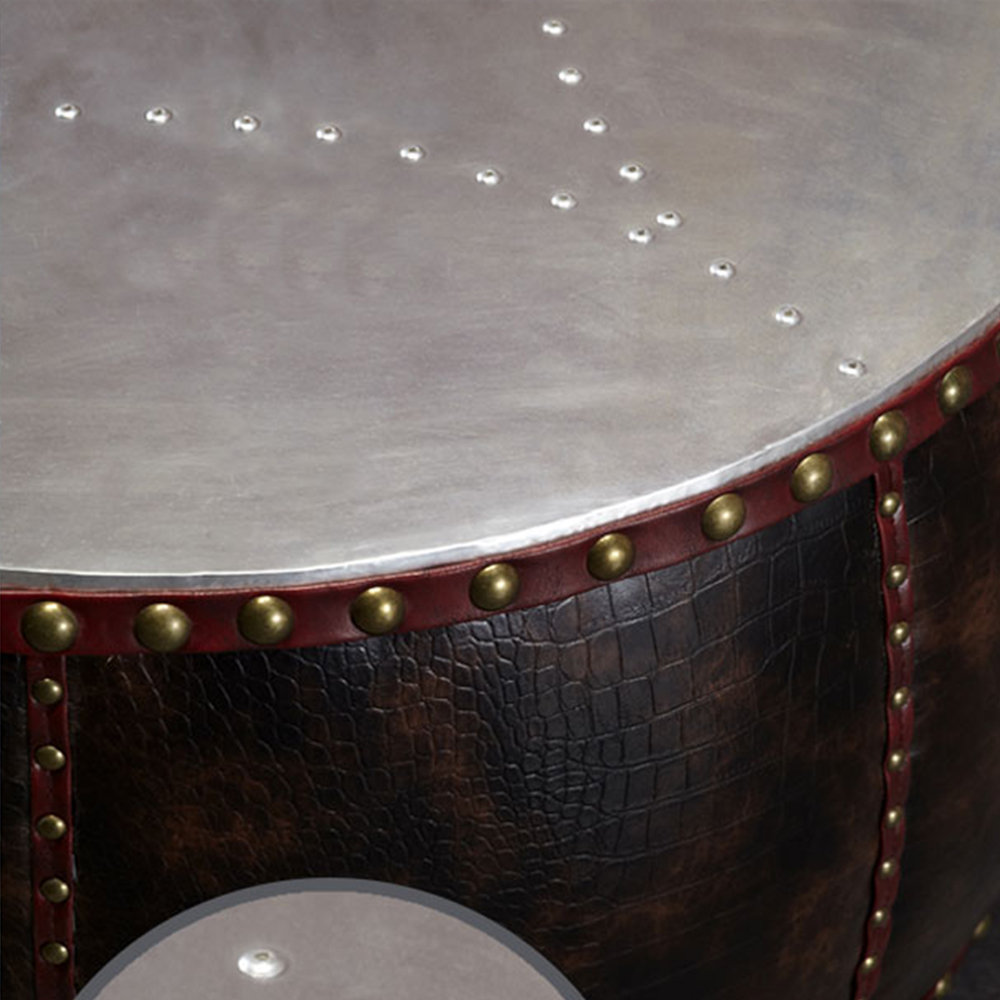 Jes Design Industrial Style Aluminum Round Drum Coffee Table Coffee ...