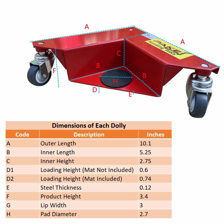 Pake Handling Tools Corner Mover Dolly 1320 Lb. Capacity Furniture ...
