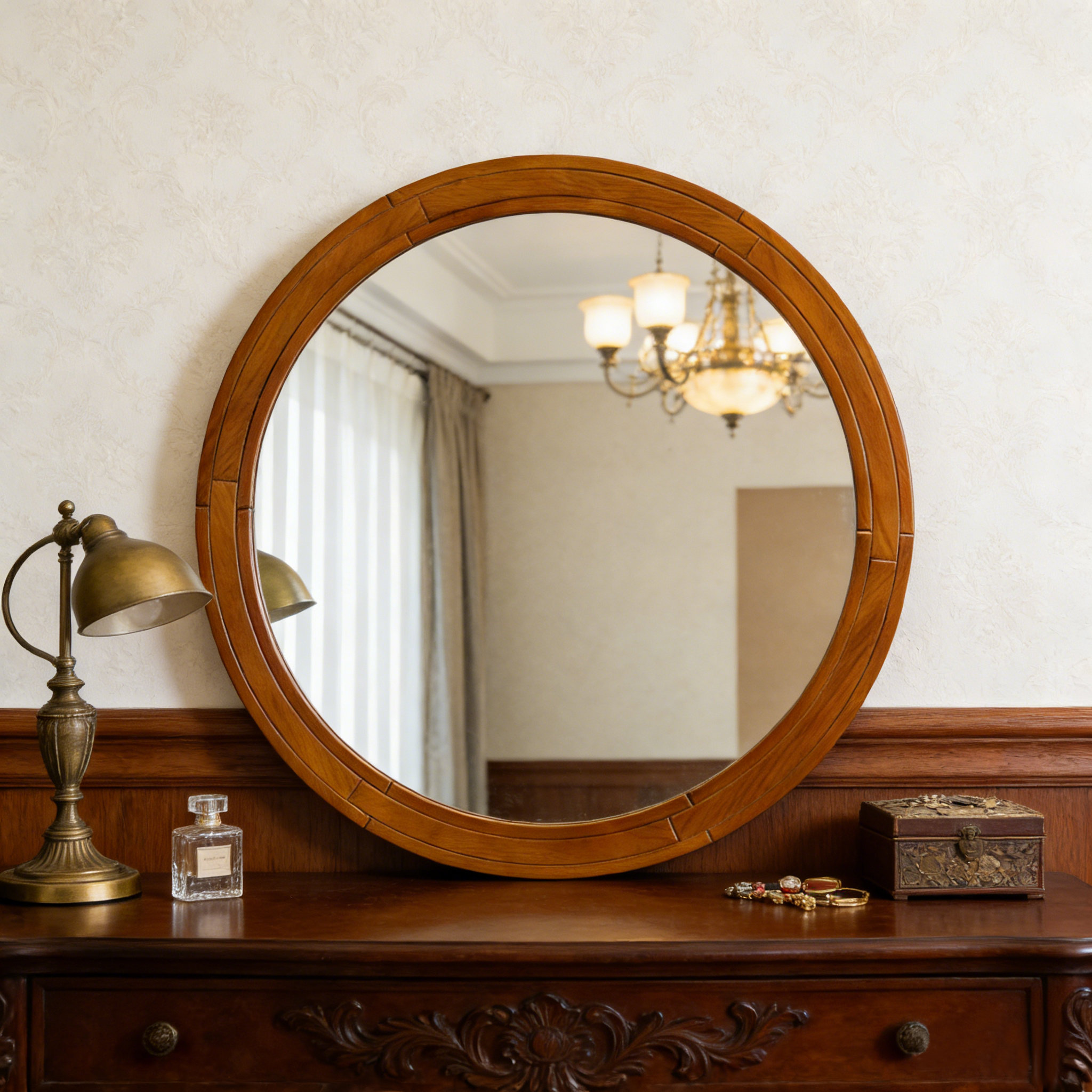 Fleur De Lis Living 30X30" Modern Wood Round Flat Mirror | Wayfair