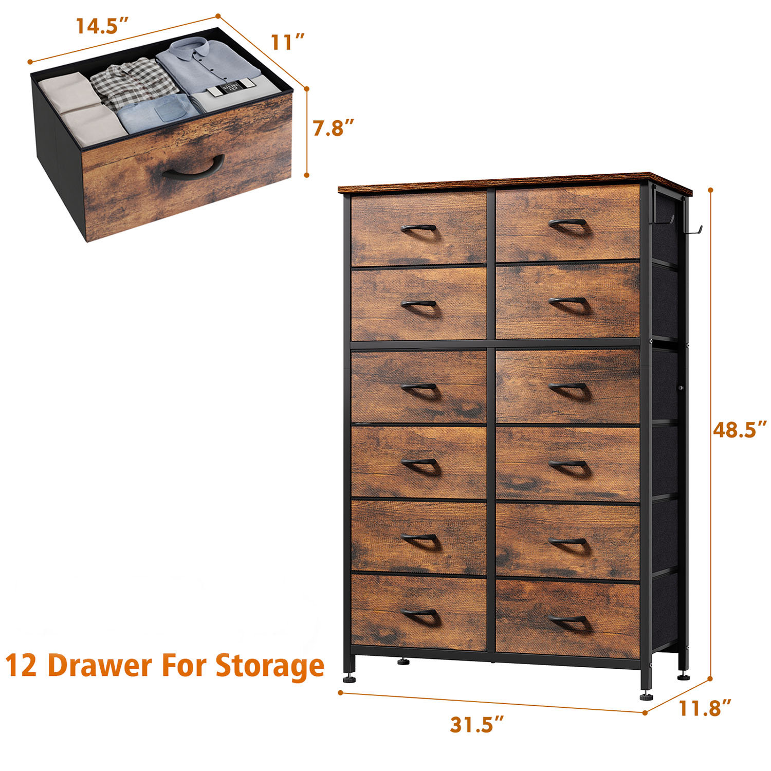 Ebern Designs Rocki 12 Drawer Dresser Chest of Drawers for Bedroom ...