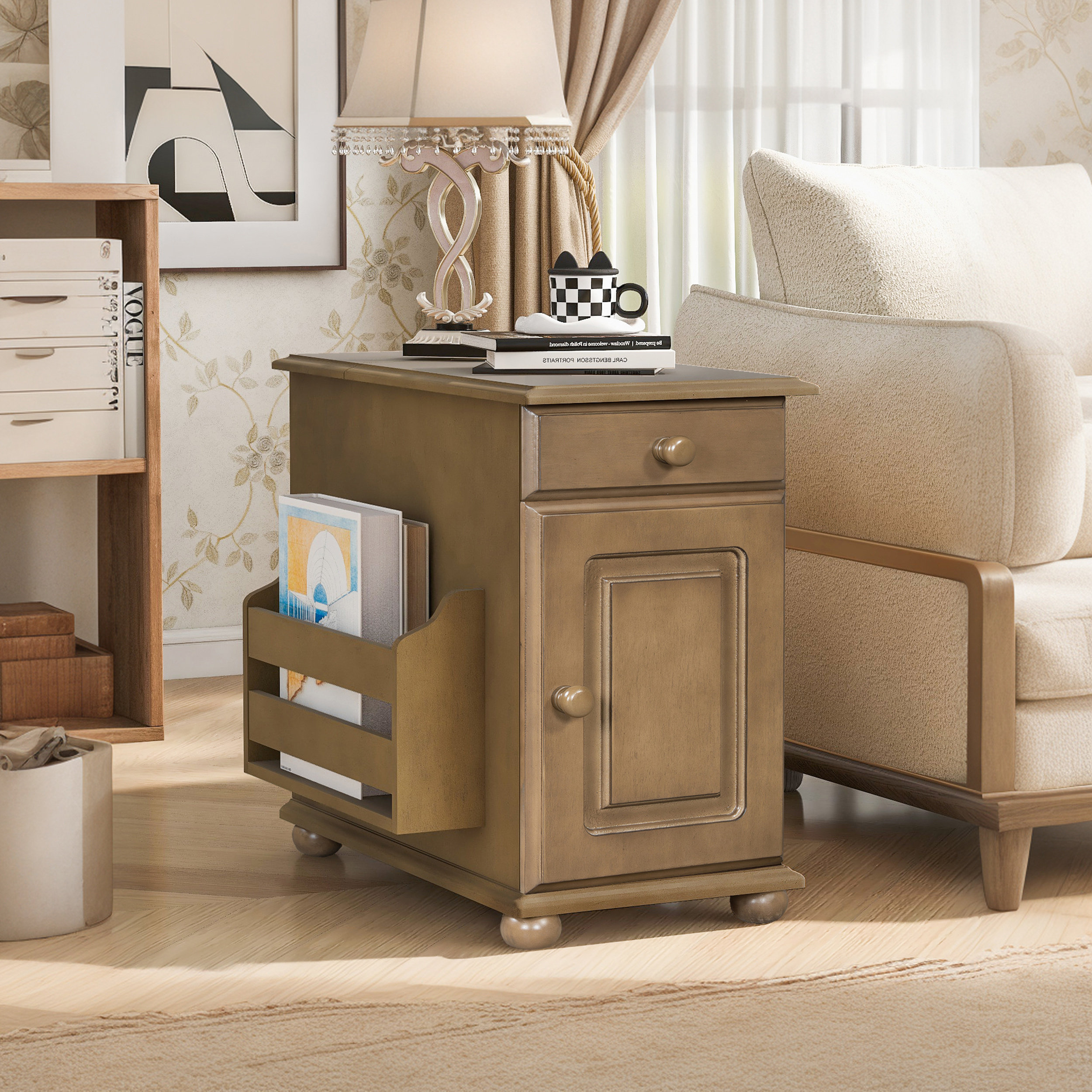 Darby Home Co Vintage Side Table, Flip Top End Table With Usb Port ...