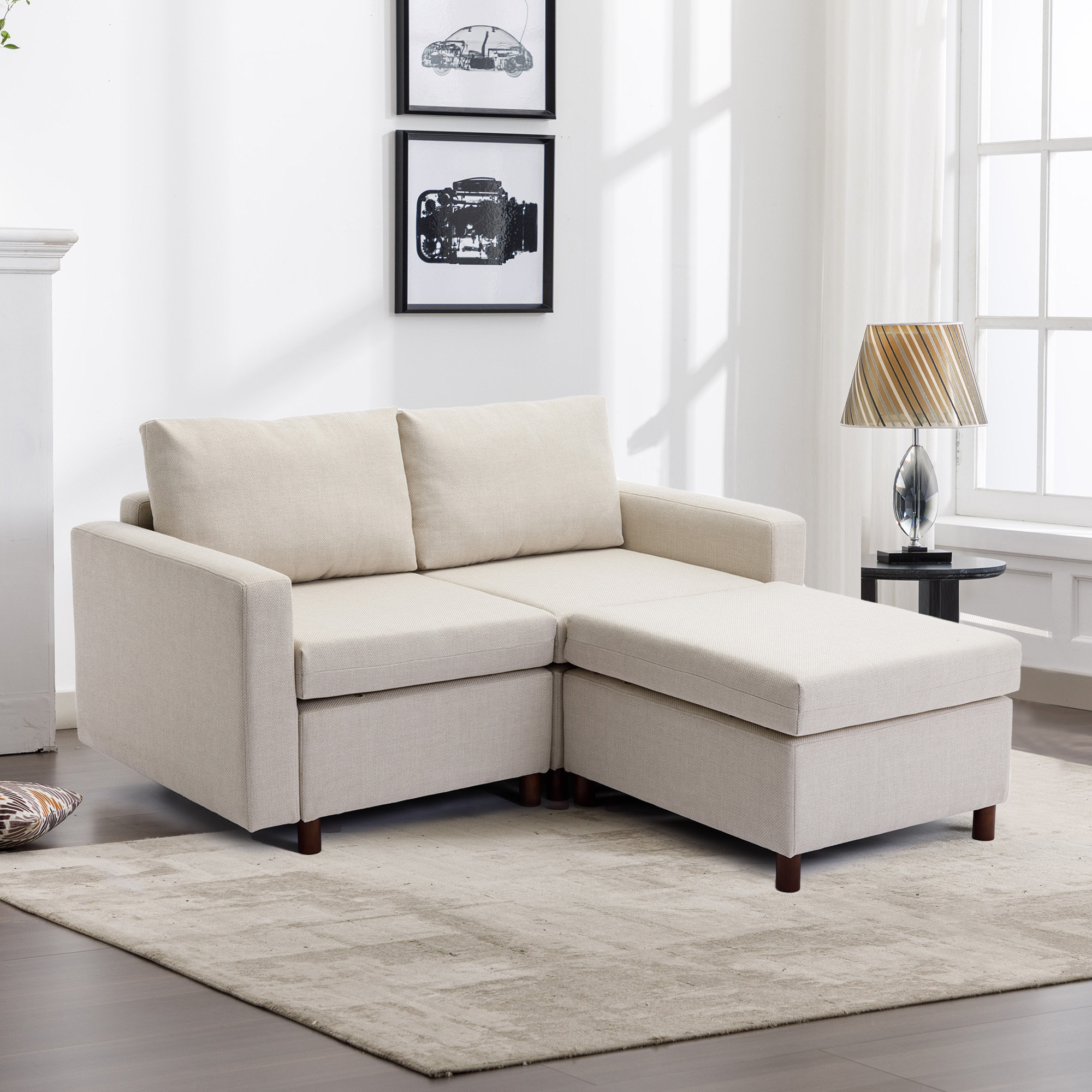 Latitude Run® -seat cream modular sectional with ottoman, non-removable ...