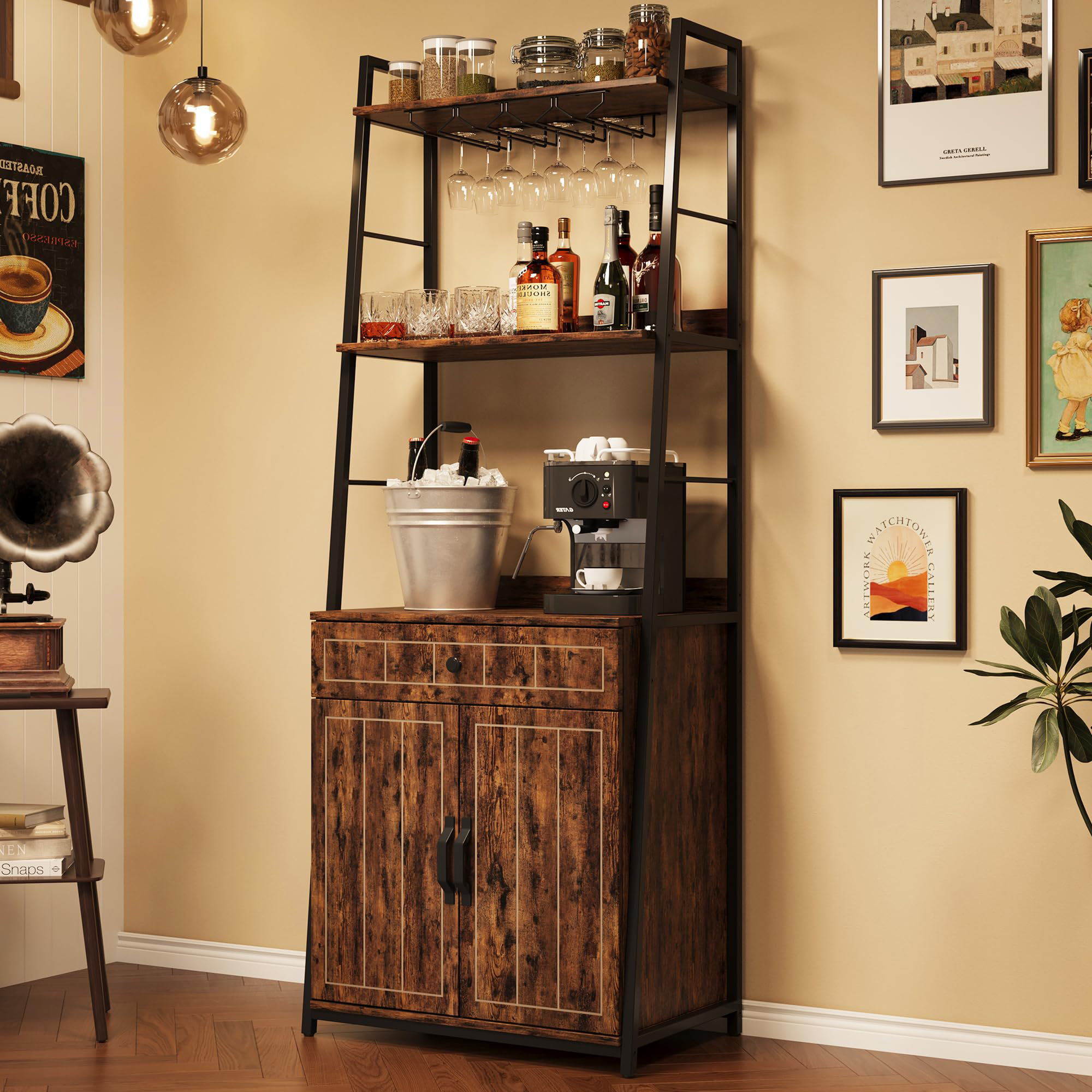 Williston Forge 70.8" Bakers Rack With Drawer And Cabinet, For Living ...