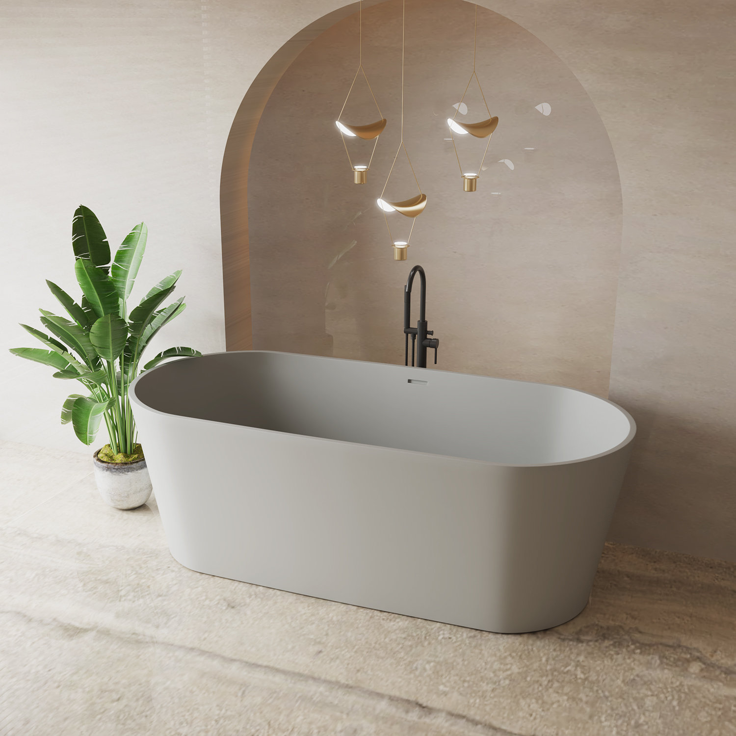 Fslefay 63'' Lx29.5''W Freestanding Soaking Solid Surface Bathtub ...