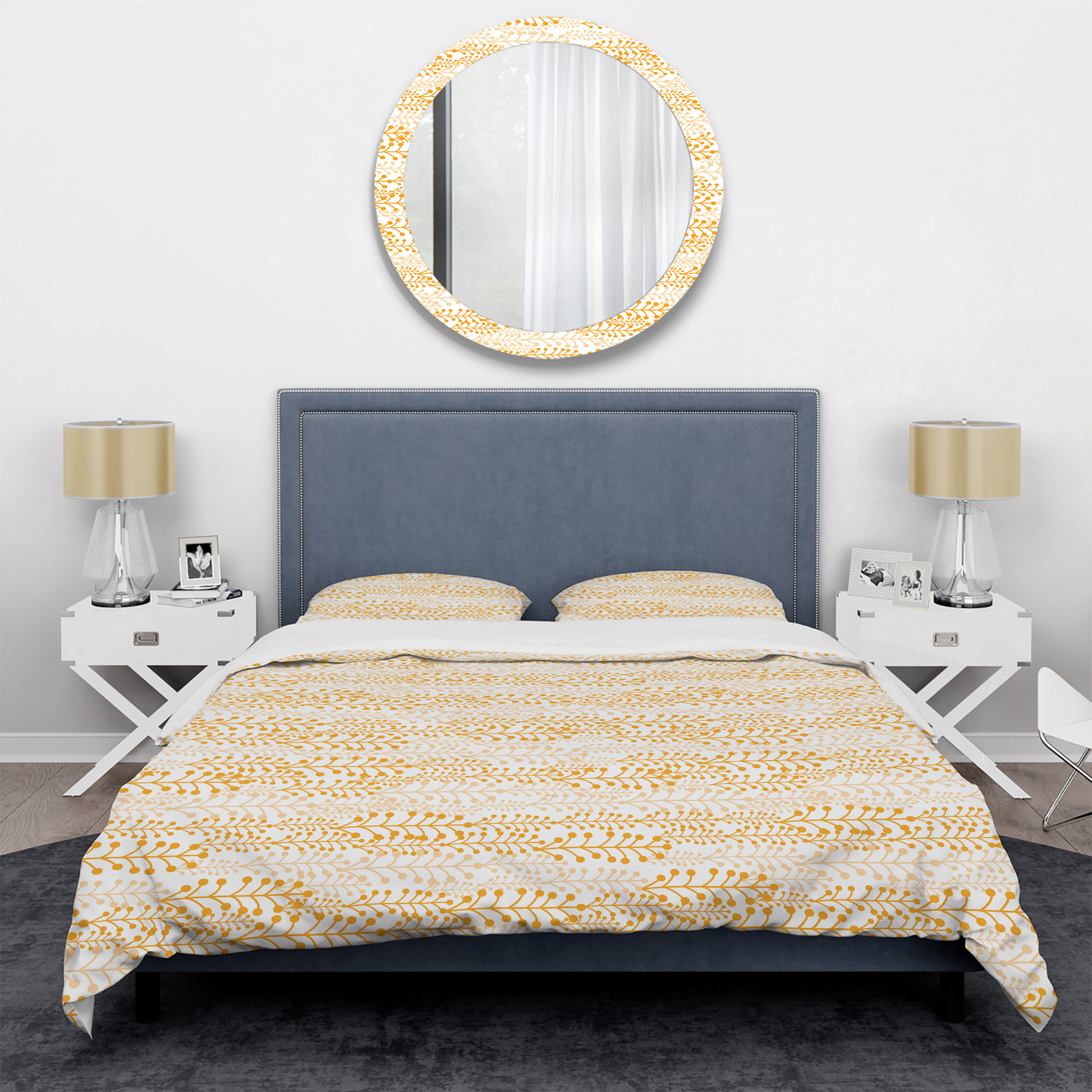 Design Art Cream Striped Pattern Cream/Gold Microfiber 3 Piece Duvet ...