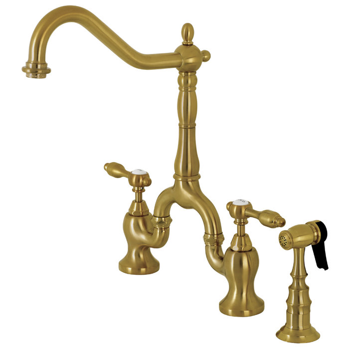 Kingston Brass Tudor Two-Handle 3-Hole Deck Mount Bridge Kitchen Faucet ...