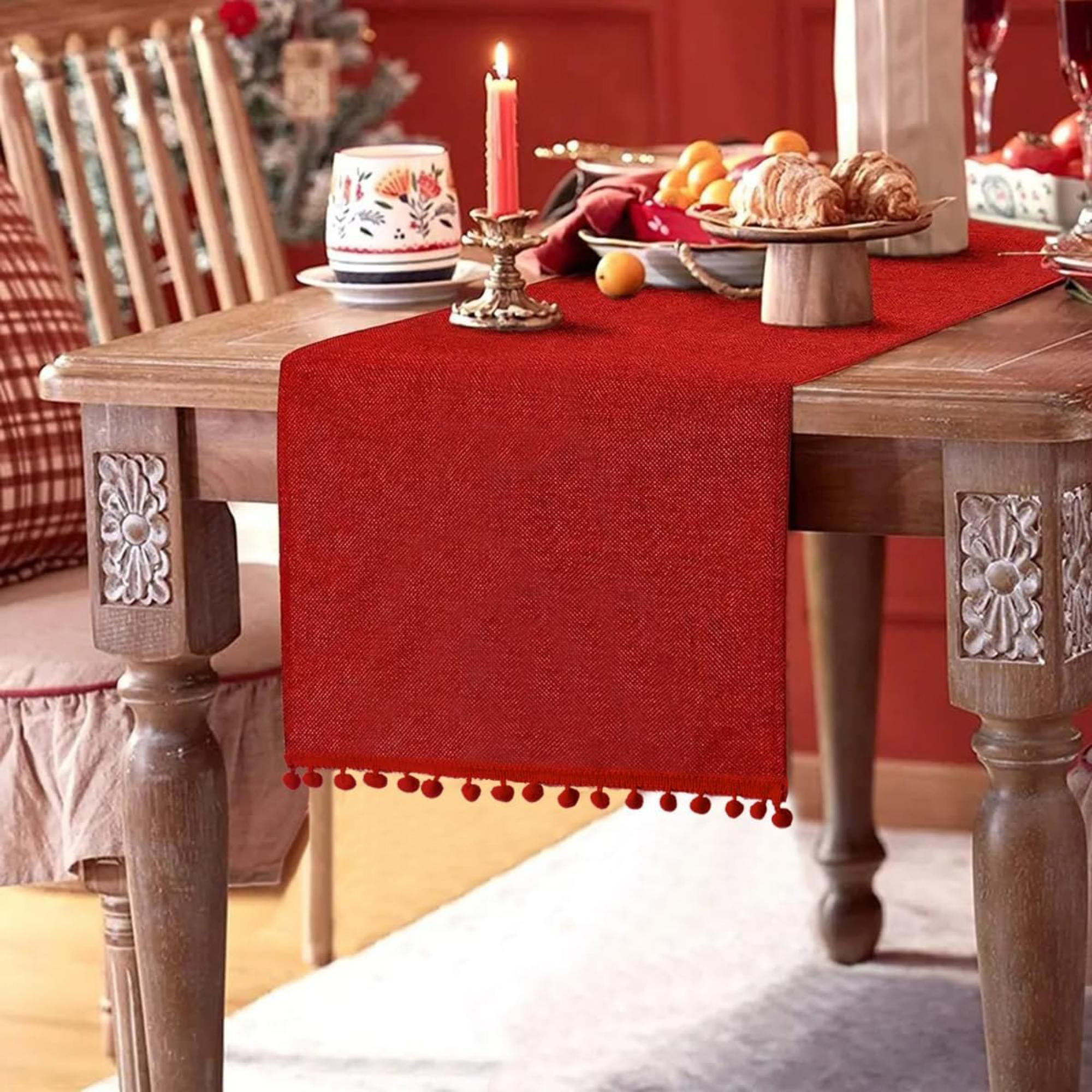 burlap table runner with lights