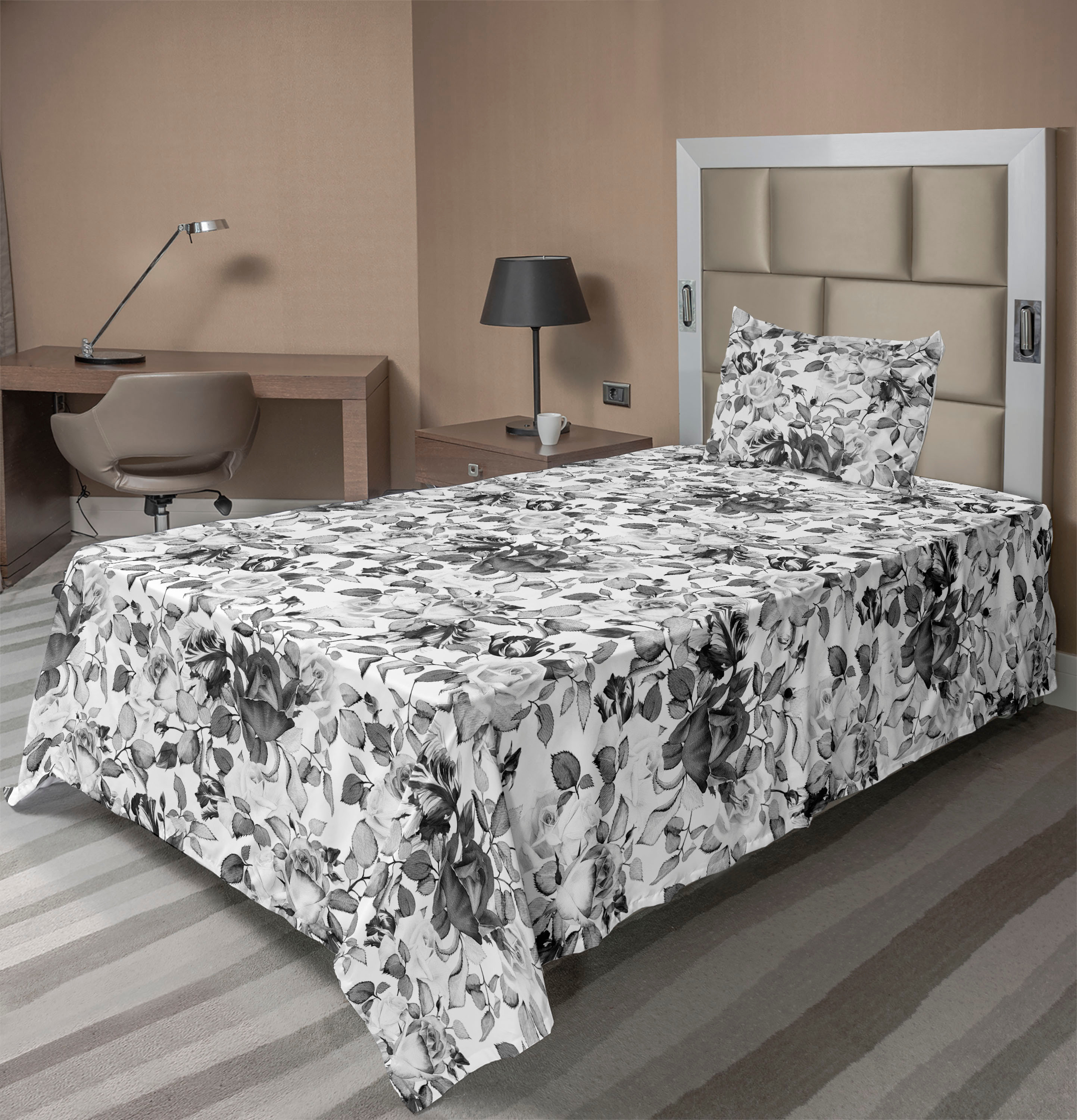 Ambesonne Roses Sheet Set Romantic Innocent Floral Art Grey White | Wayfair