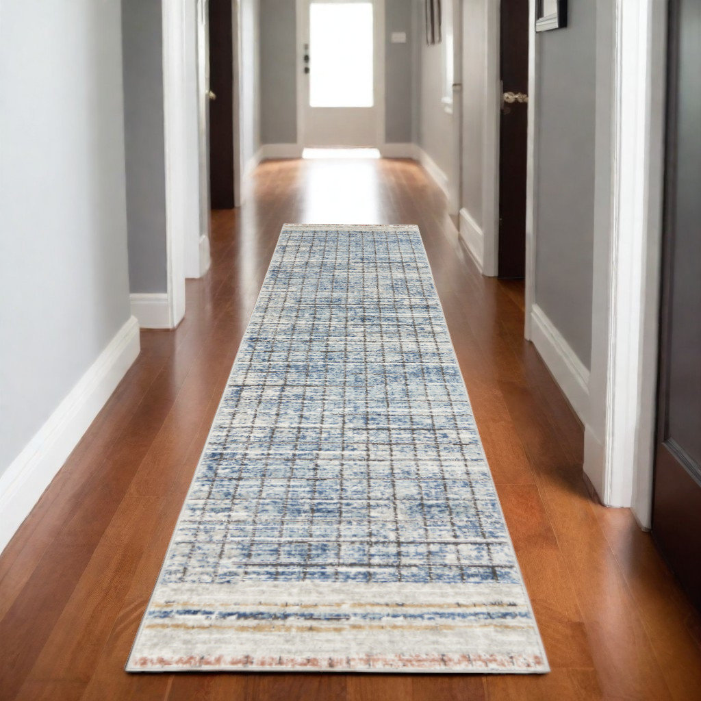 HomeRoots 2' X 8' Blue Abstract Power Loom Distressed Non Skid Runner ...
