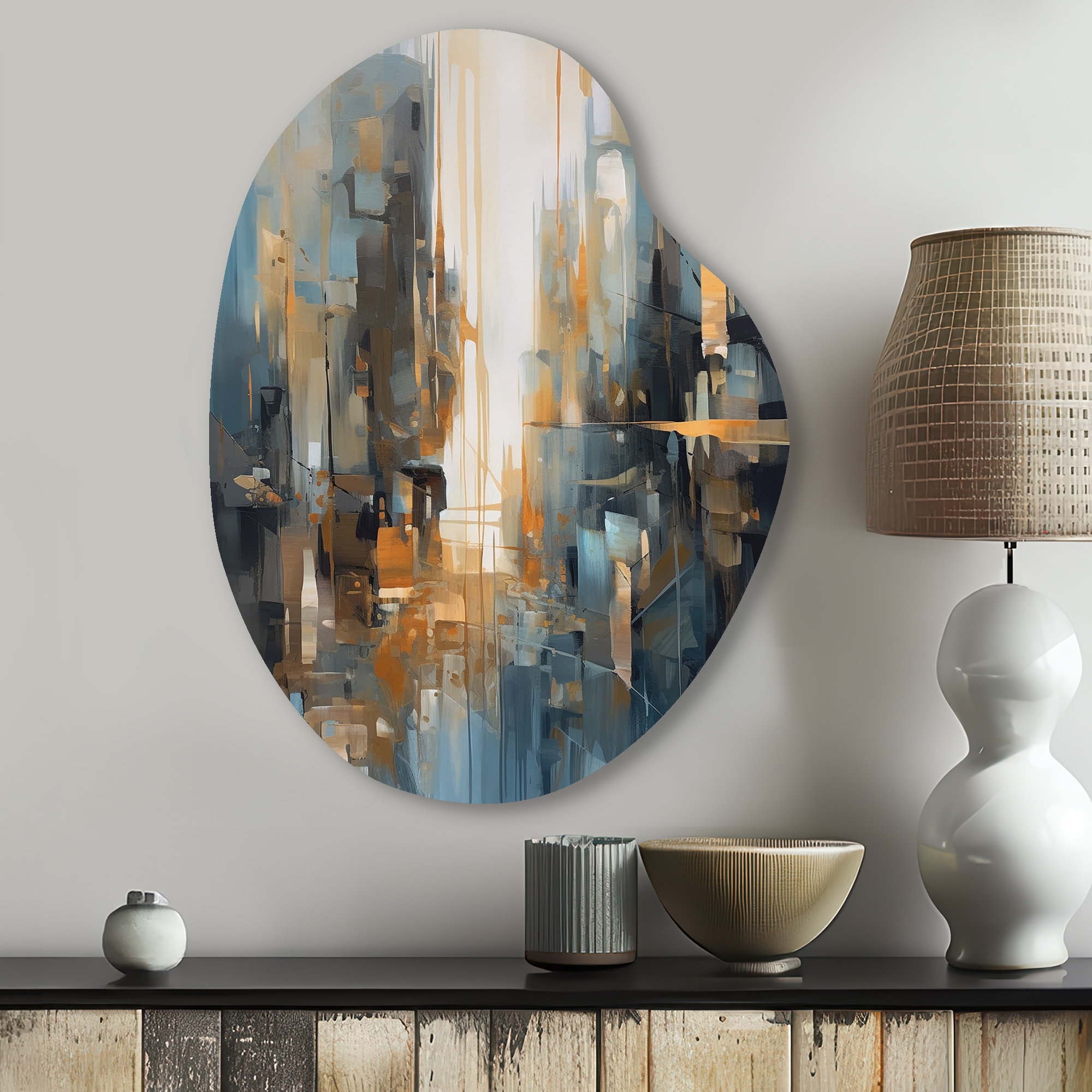 Ivy Bronx Orange Blue Geometric Blend - Abstract Minimalism Pear Shape ...