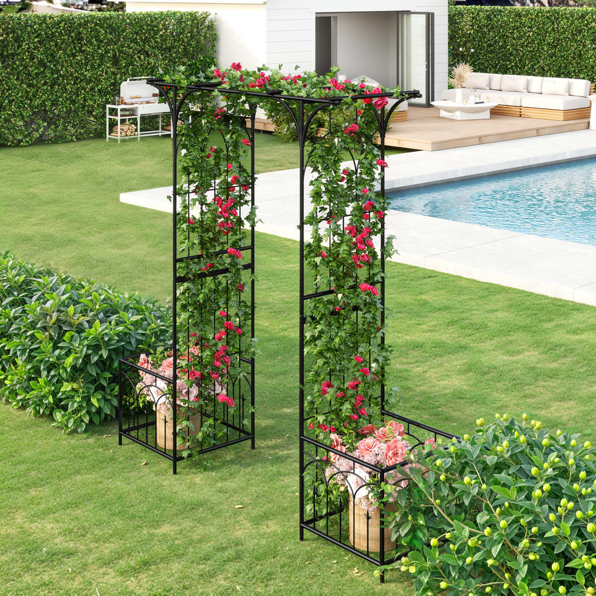 Balconera 80.7''H Metal Garden Arbor with Planter Boxes & Reviews | Wayfair