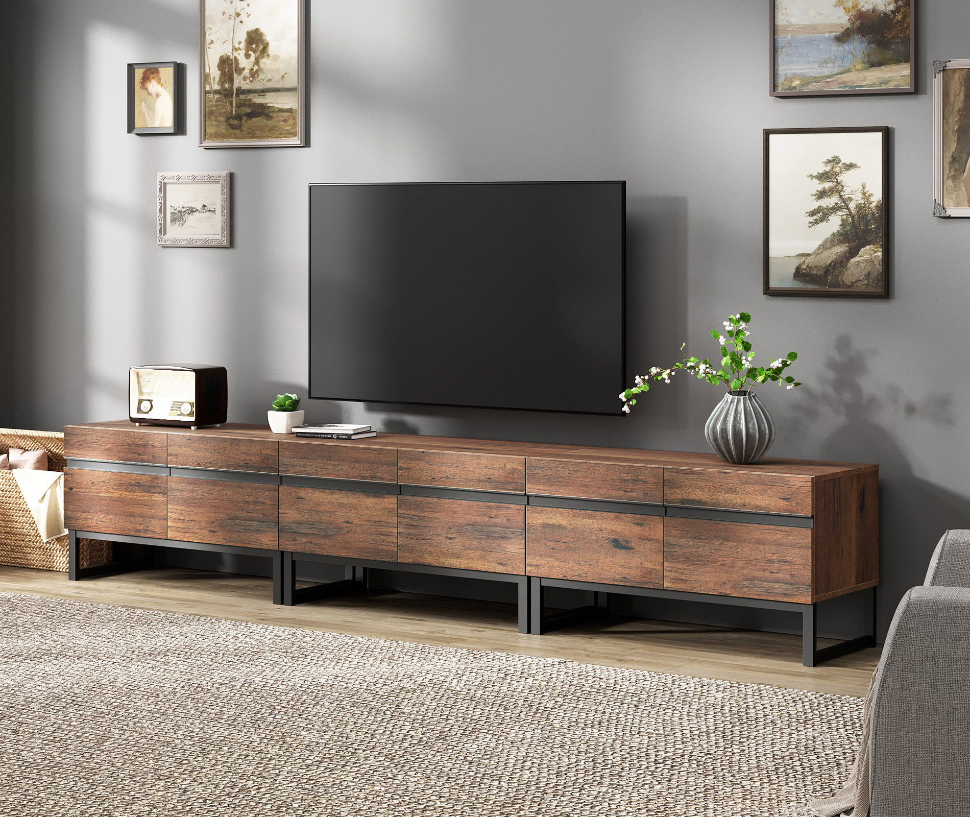 17 Stories Modern Tv Stand With Storage Cabinets For 110 Inch Tv, Wood ...