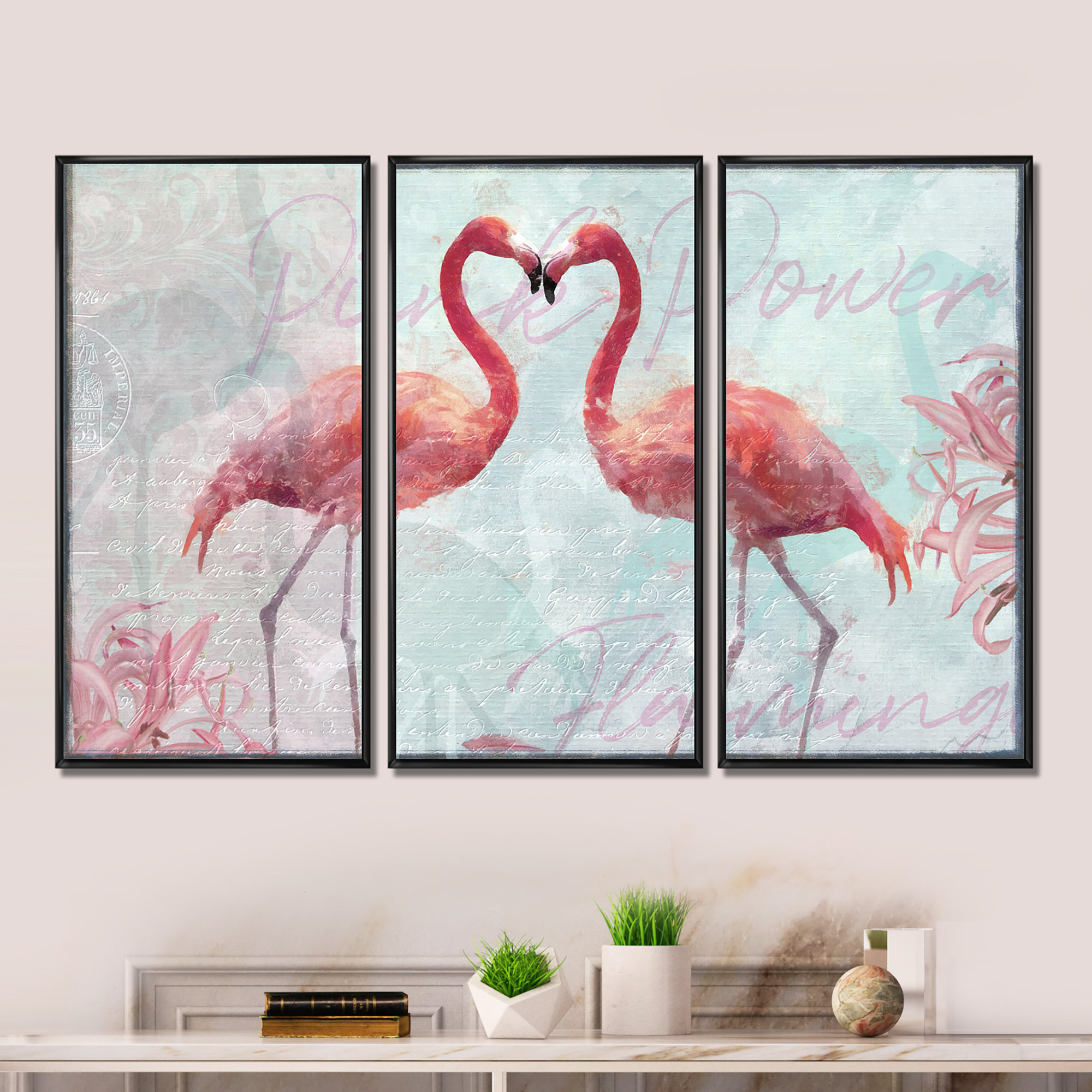 Bay Isle Home™ Flamingo Power - Cottage-Animal Framed Canvas Wall Art ...