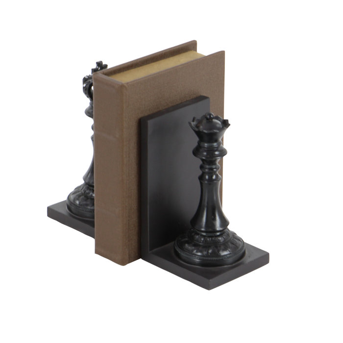 Three Posts™ 2 Piece Black Resin Chess Bookends with King and Queen Set ...