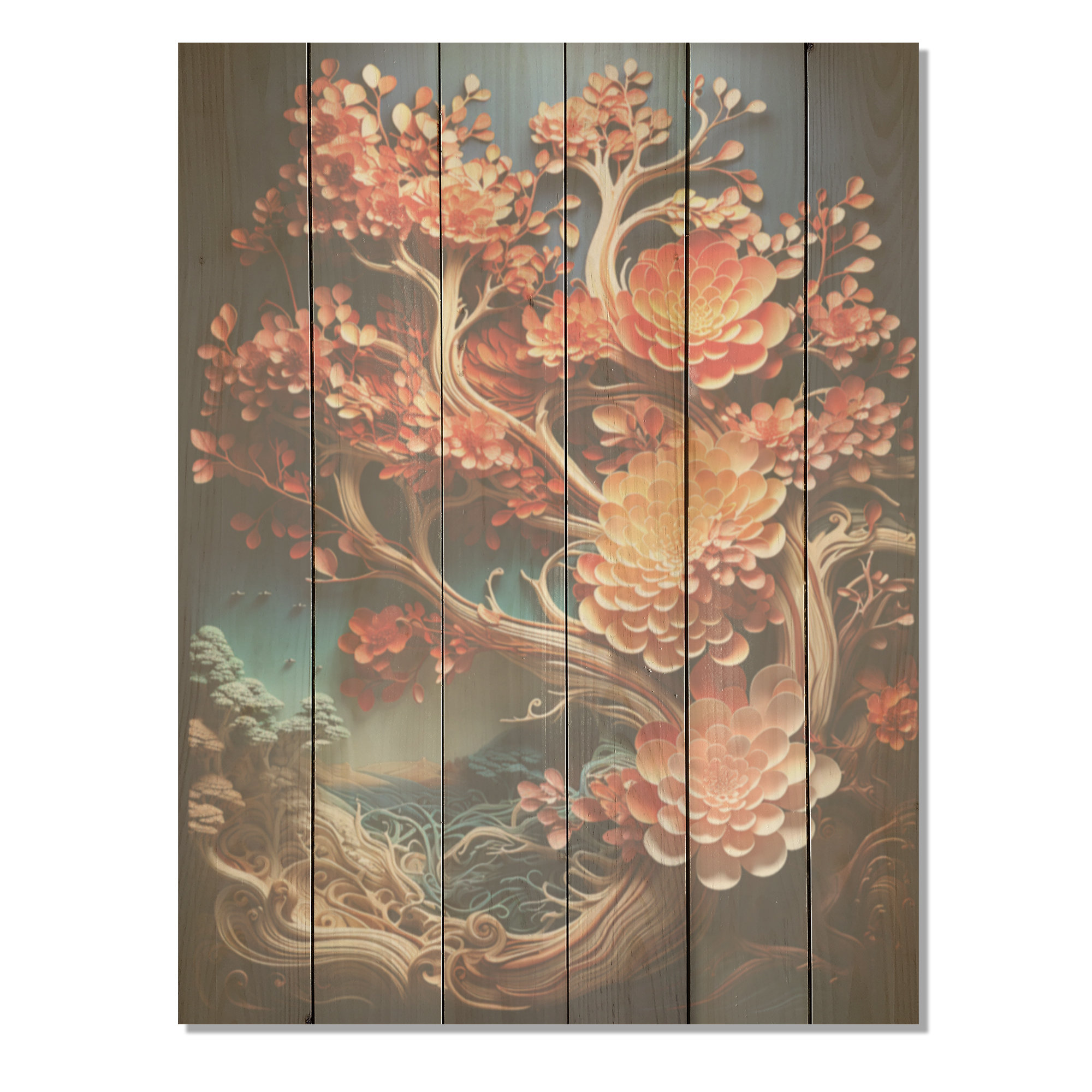 Lark Manor™ Coral Organic Tree Harmony - Tree Redwood Wood Panel Wall ...