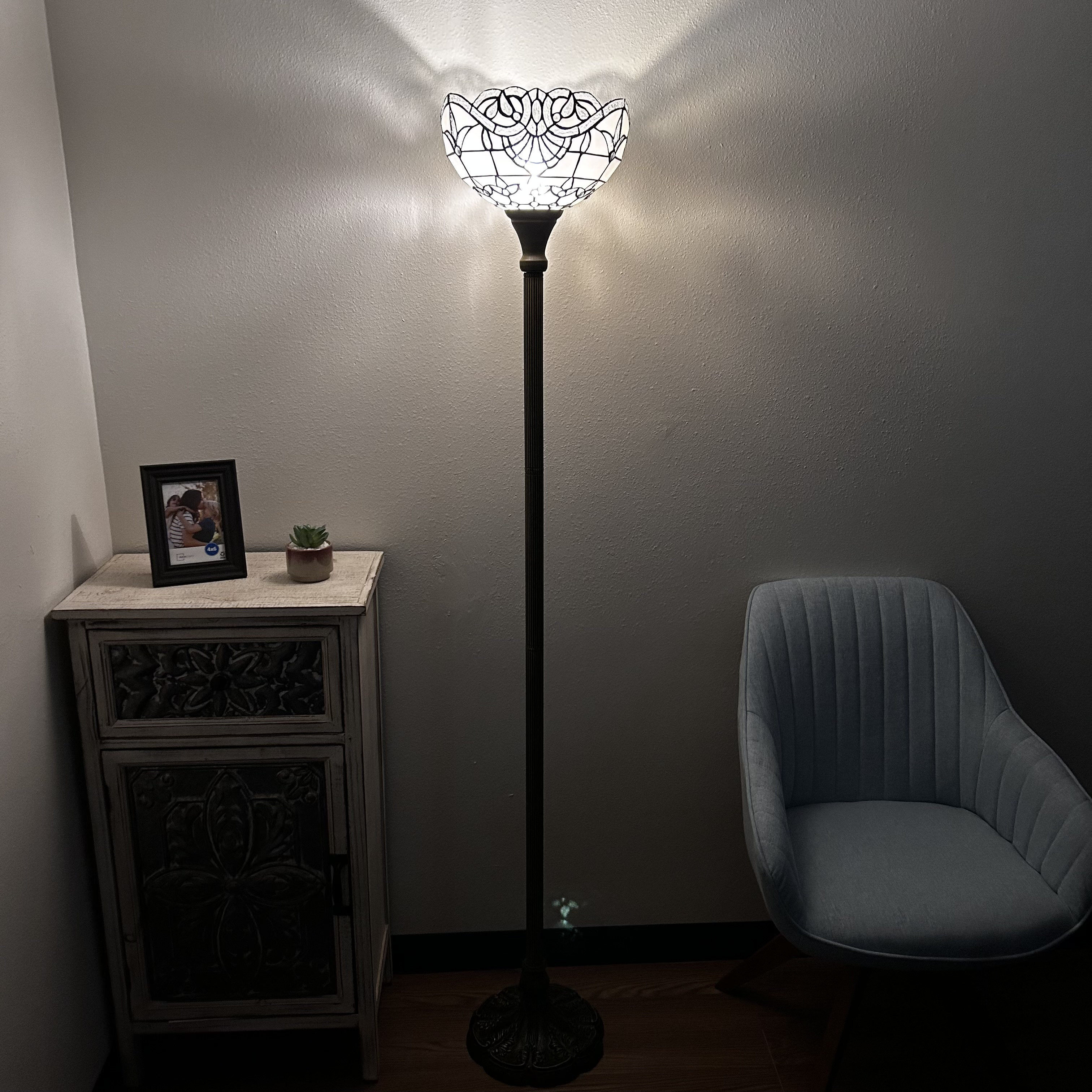 Astoria Grand Tombolo Tiffany Torch Floor Lamp White Stained Glass ...