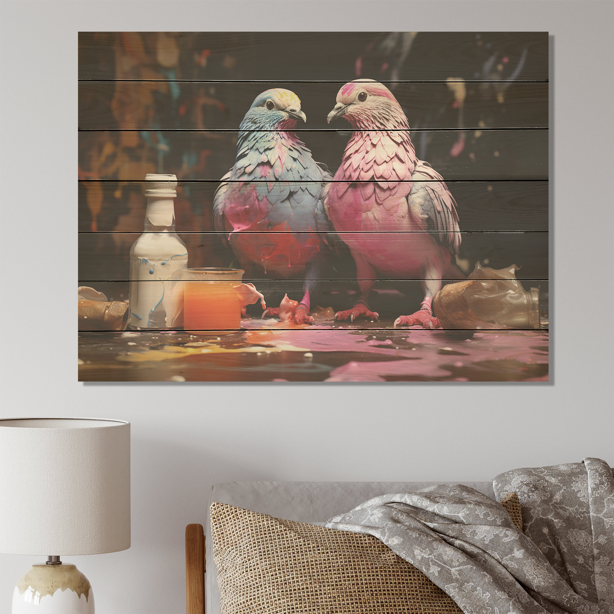 Ophelia & Co. Grey And Pink Pigeons Serenade II - Pigeon Animal On Wood ...