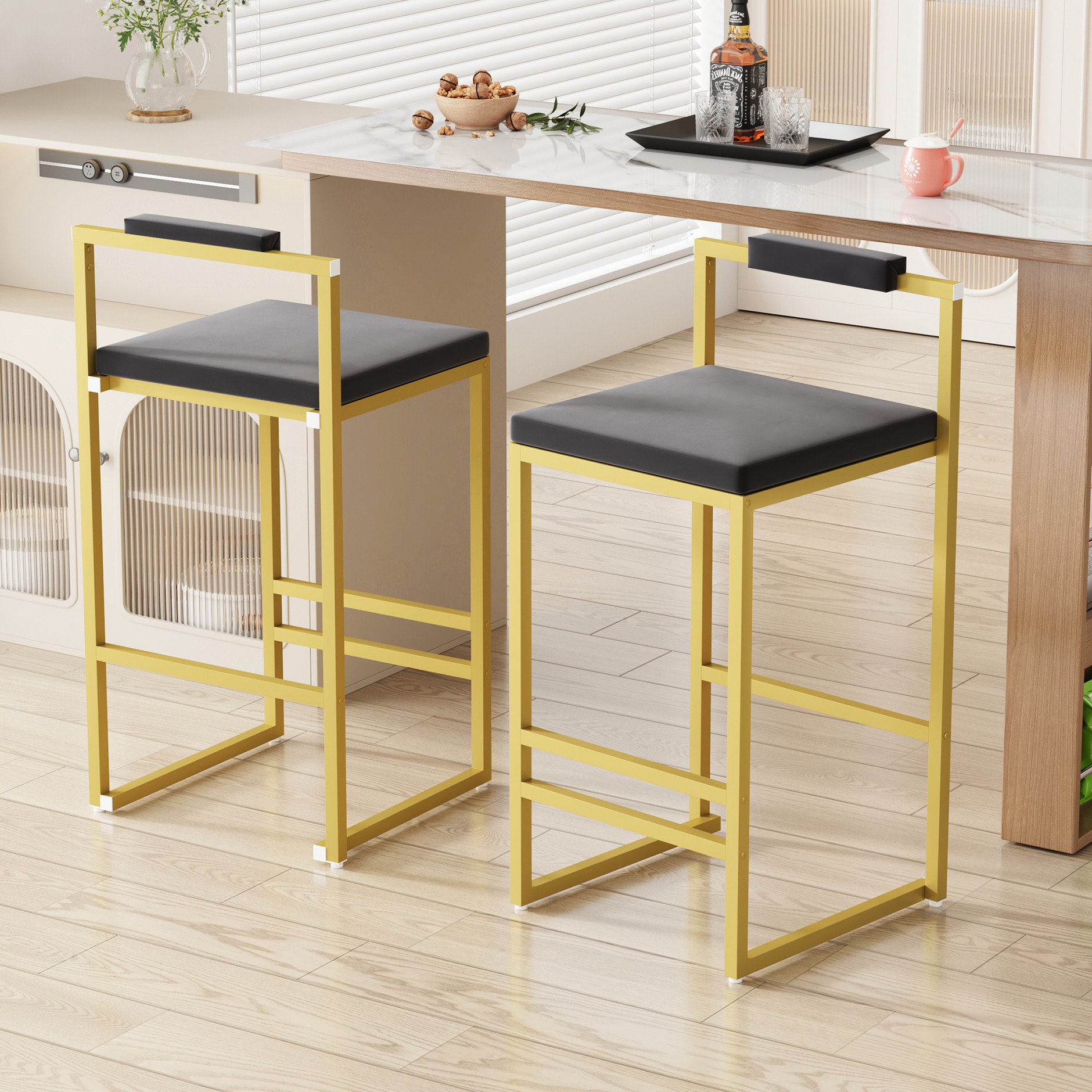 Mercer41 Of 2 Upholstered Bar Stools, Metal Frame - Slip For Indoor ...