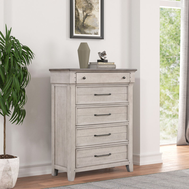 Ophelia & Co. Ken 5-Drawer Bedroom Chest, Weathered Dusty-taupe Finish ...