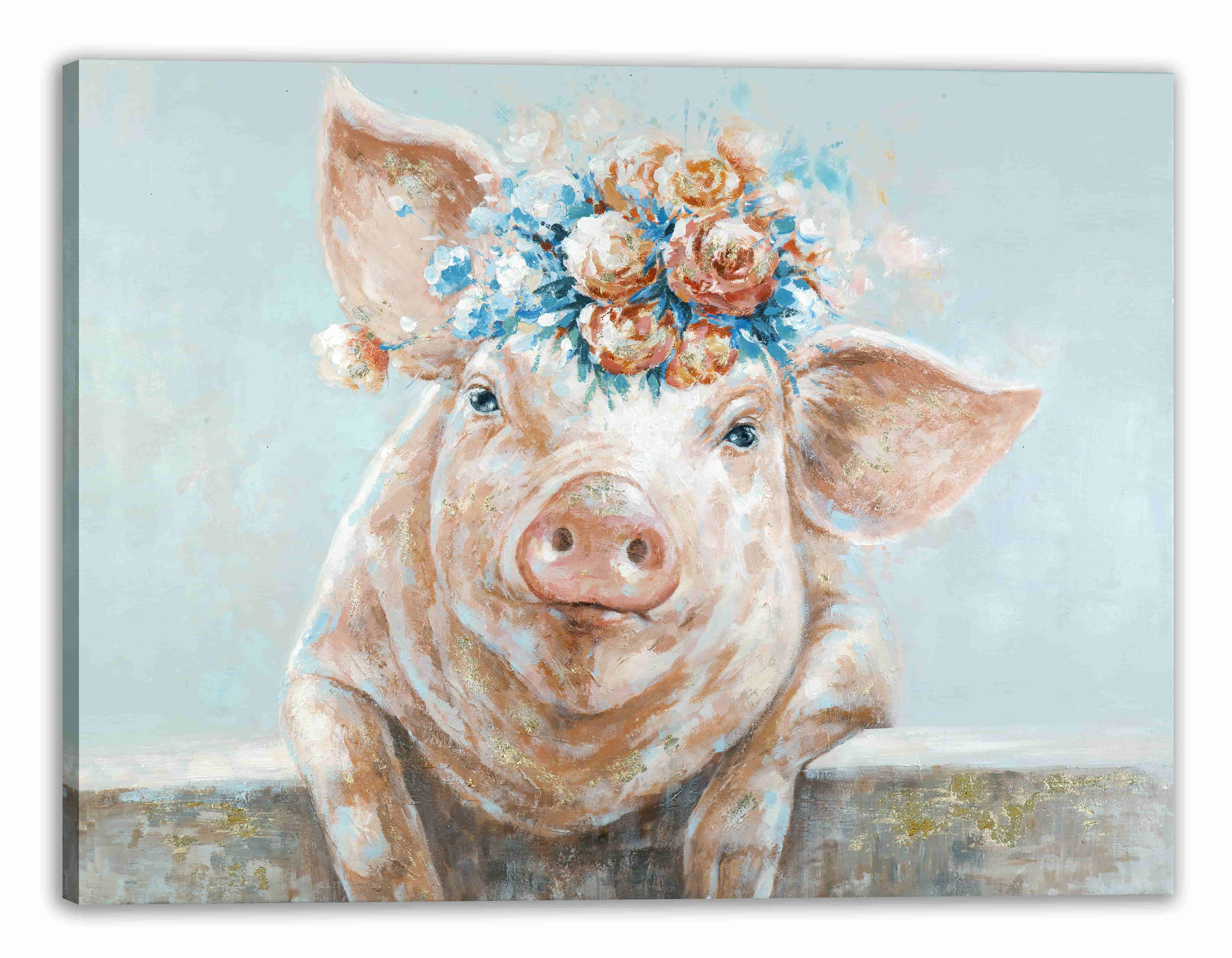 August Grove® Aza Flower Pig - Wrapped Canvas Print | Wayfair