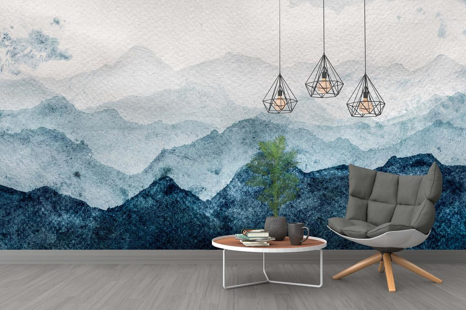 Millwood Pines Abstract Ink Printing Mountains Sky Misty Art Design ...