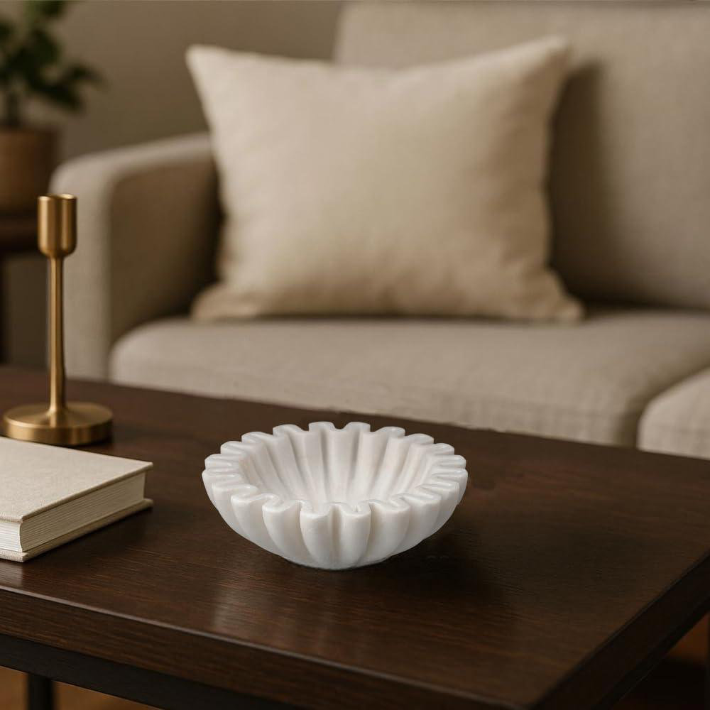 Latitude Run® Handcrafted Marble Ruffle Bowl/Antique Scallop Bowl/Fruit ...