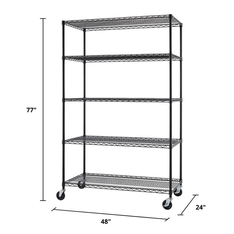 TRINITY EcoStorage 5-Tier NSF Steel Wire Shelving Unit w/ Wheels (48 in ...