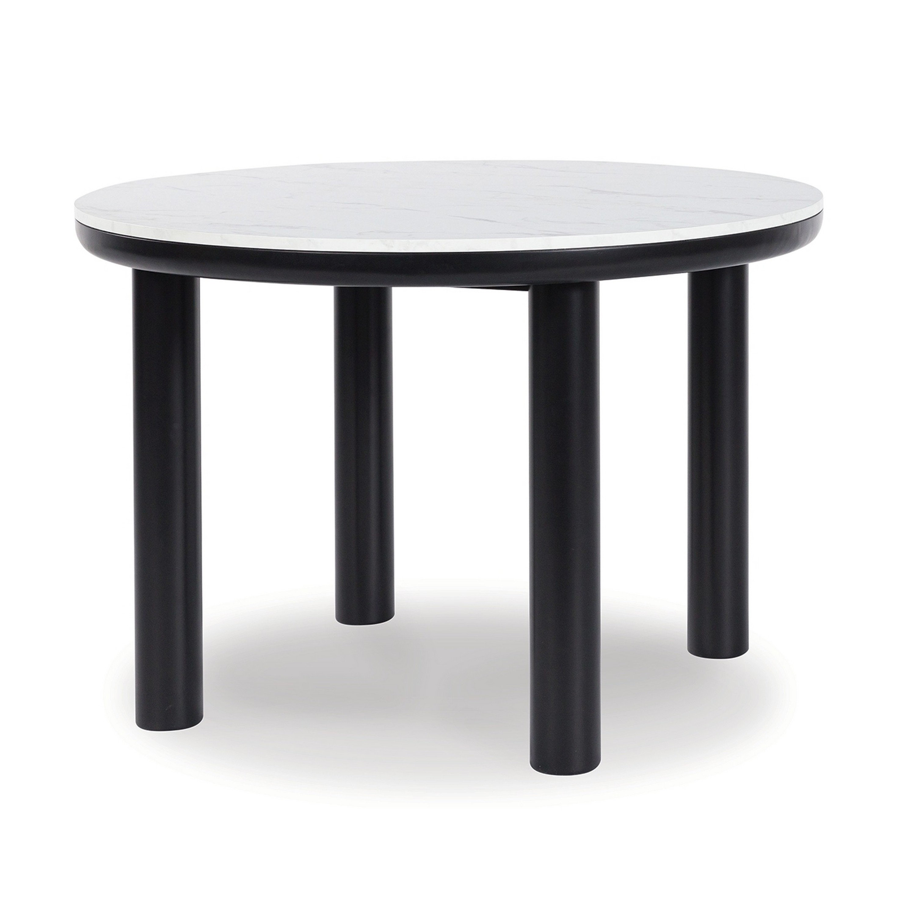 Benjara Dae Dining Table, Black Wood Legs, 45 Inch Round White Marble ...