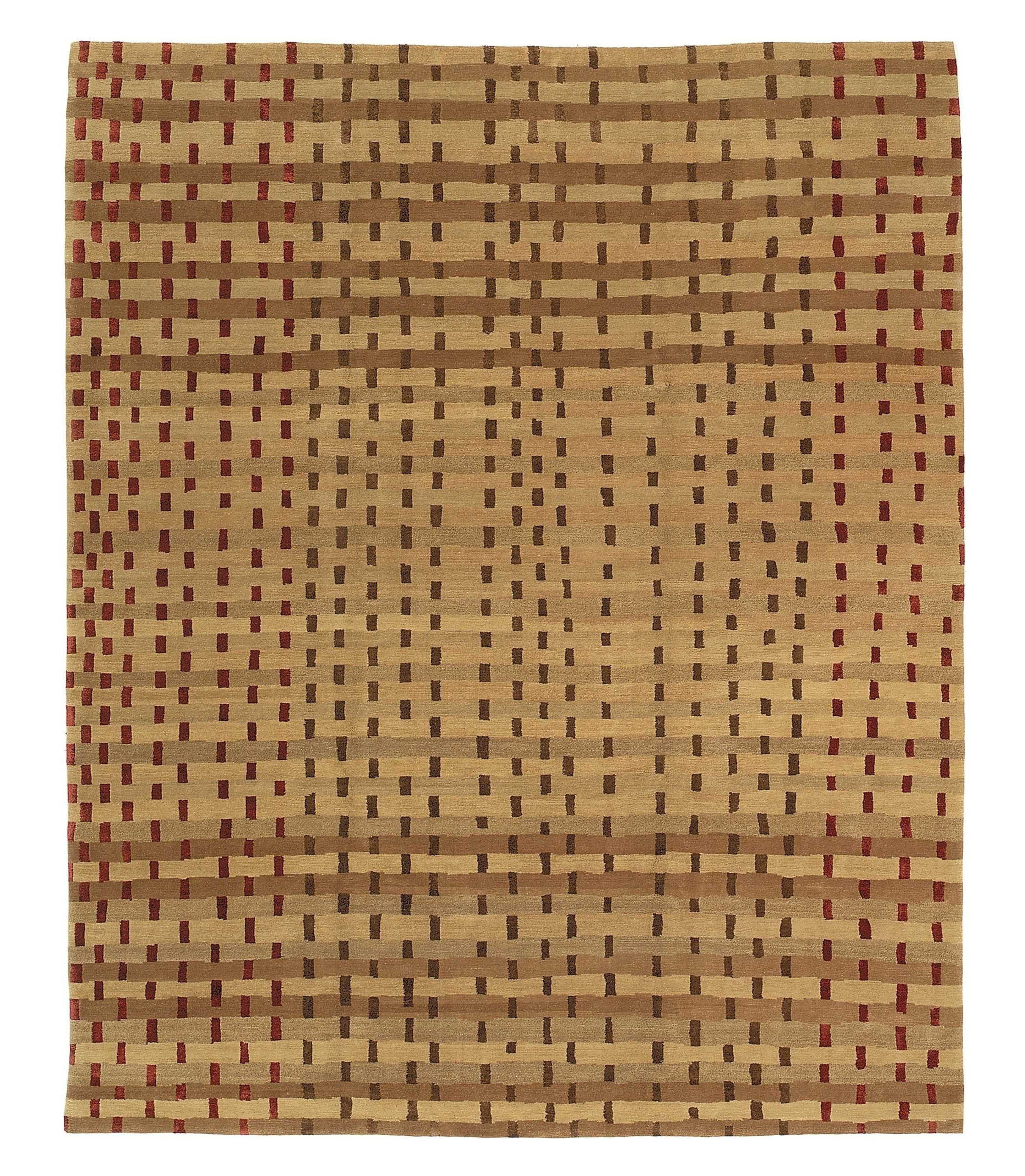 Tufenkian Rag Striped Hand-Knotted Wool/Silk Beige/Brown/Red Area Rug ...