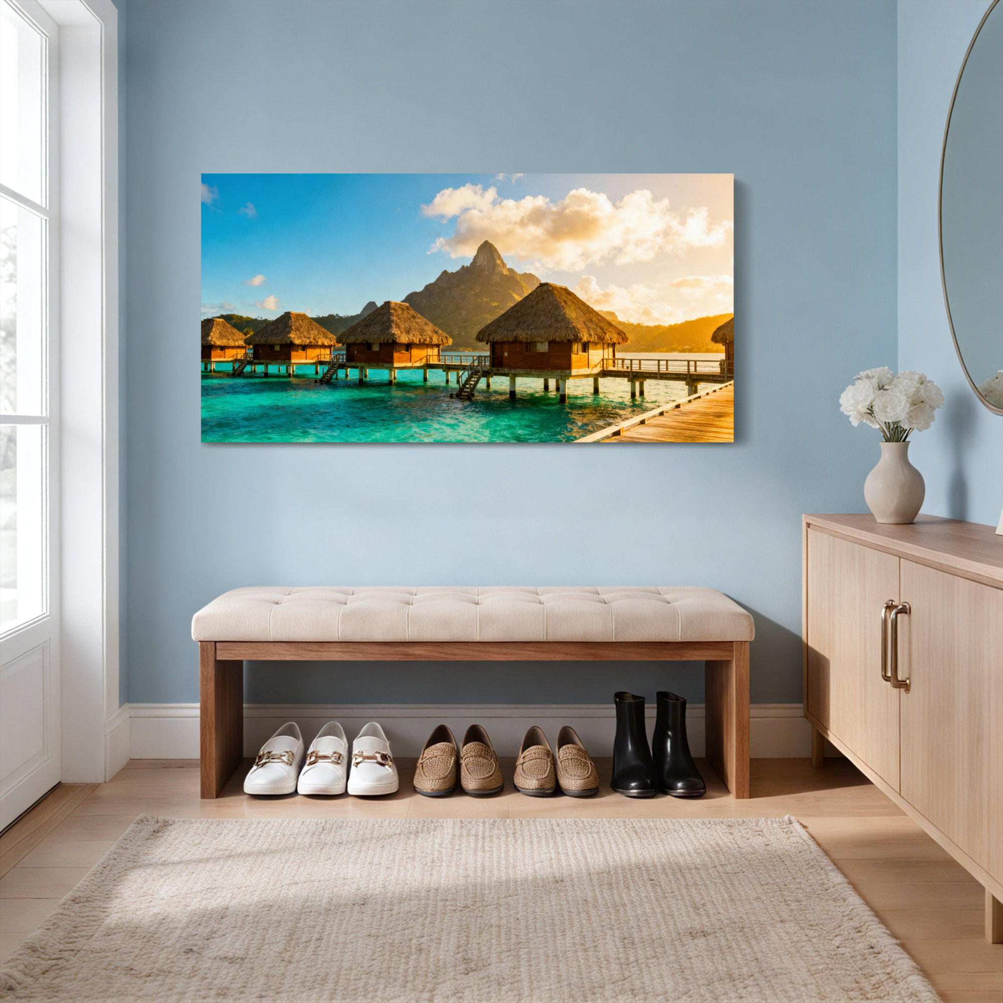 Bay Isle Home™ Tropical Bungalow Over Water Canvas Wrapped Wall Art Oil ...